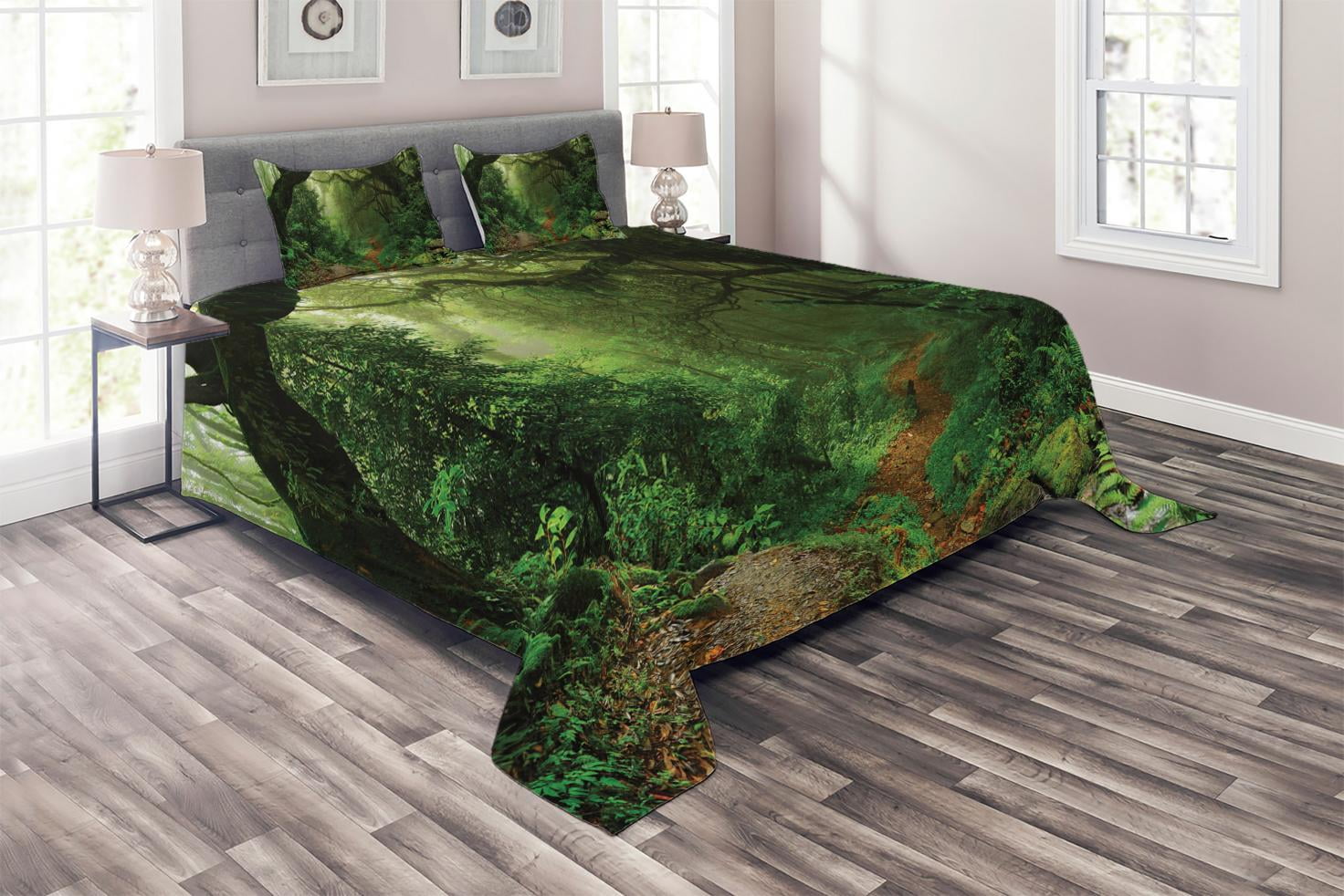 Ambesonne Nepal Quilted Coverlet 3 Pcs, Forest in Asia Touristic, King ...