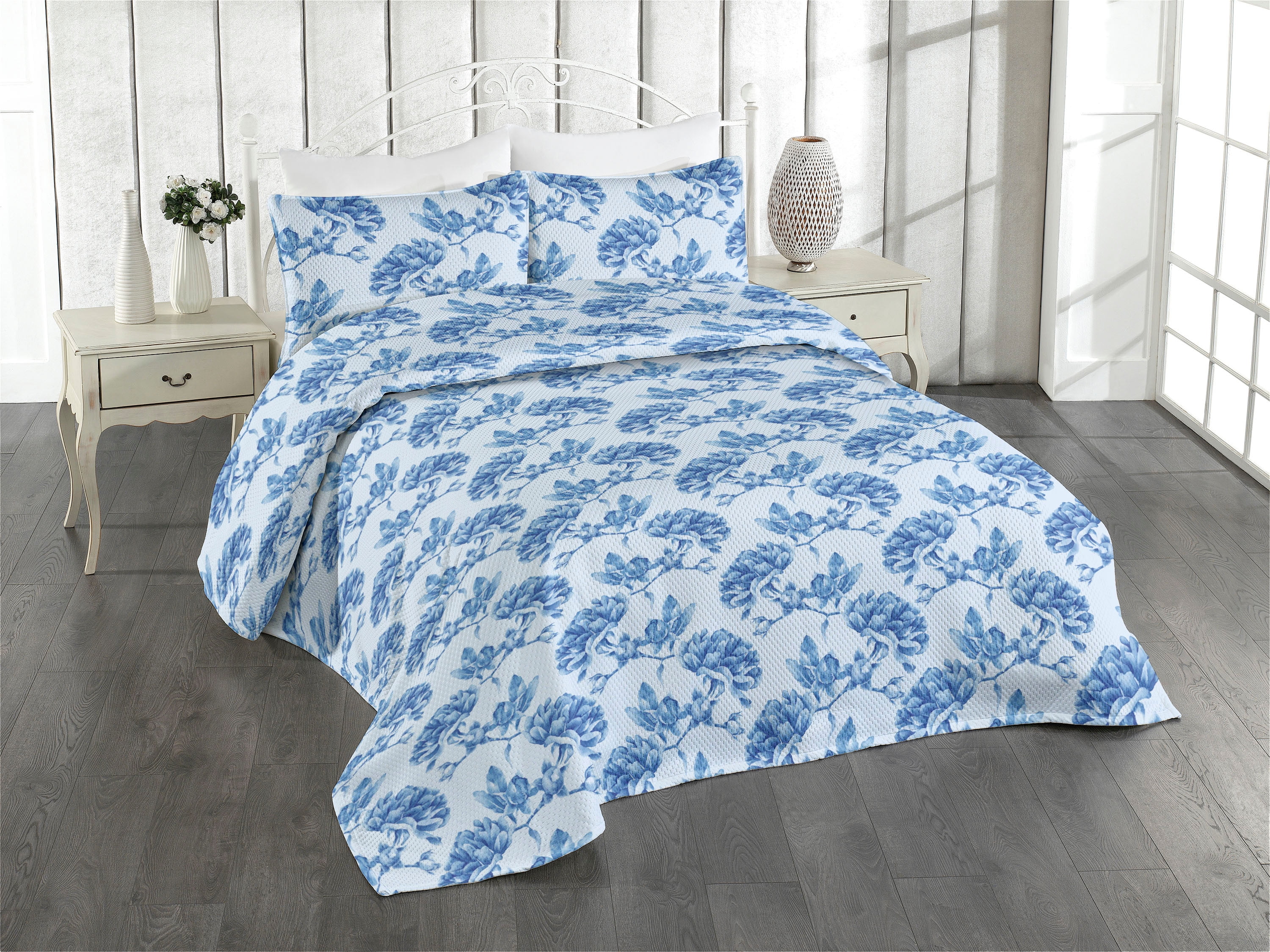 Ambesonne Neutral Colors Floral Quilted Bedspread Set 3 Pcs, Spring ...