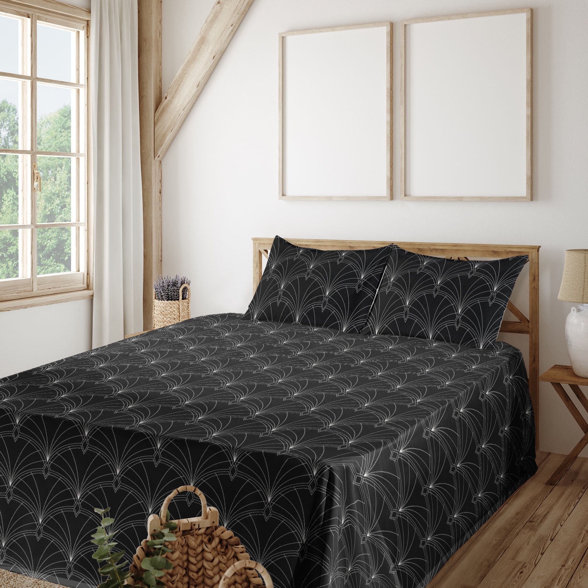 Ambesonne Neutral Fitted & Flat Sheet with Shams 4 Pcs Set, Abstract ...