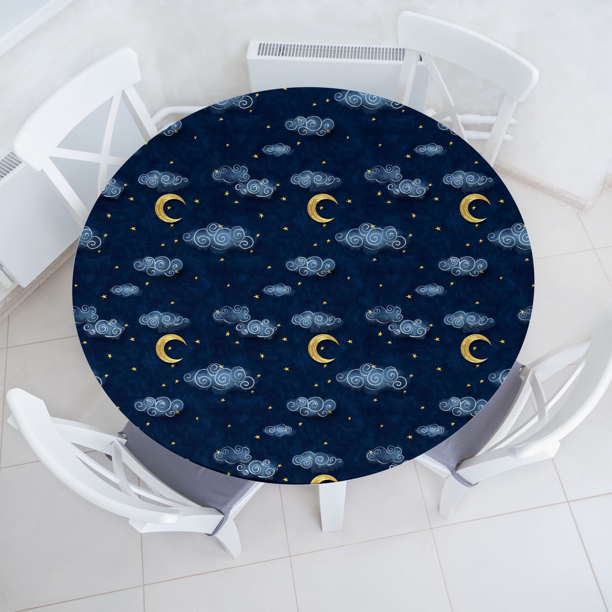 Ambesonne Night Fitted Round Tablecloth, Dark Sky Stars with Clouds, 45 ...