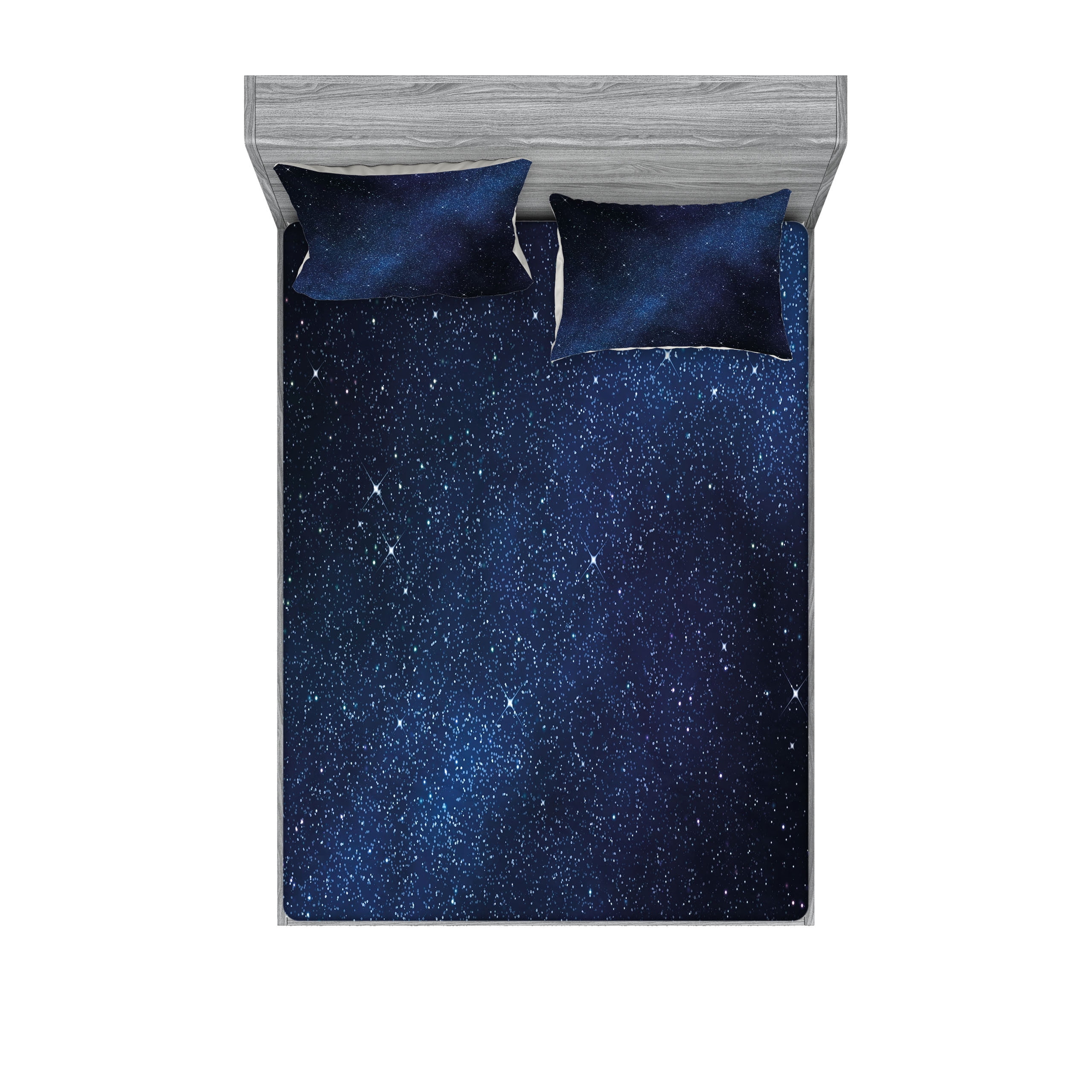 Ambesonne Night Fitted Sheet & Pillow Sham Set, Space and Stars, Full ...