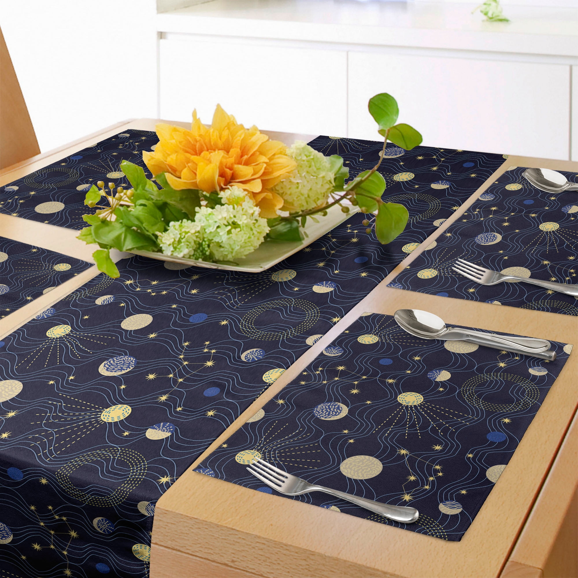 Ambesonne Night Sky Table Runner & Placemats, Cosmic Sky Constellation ...