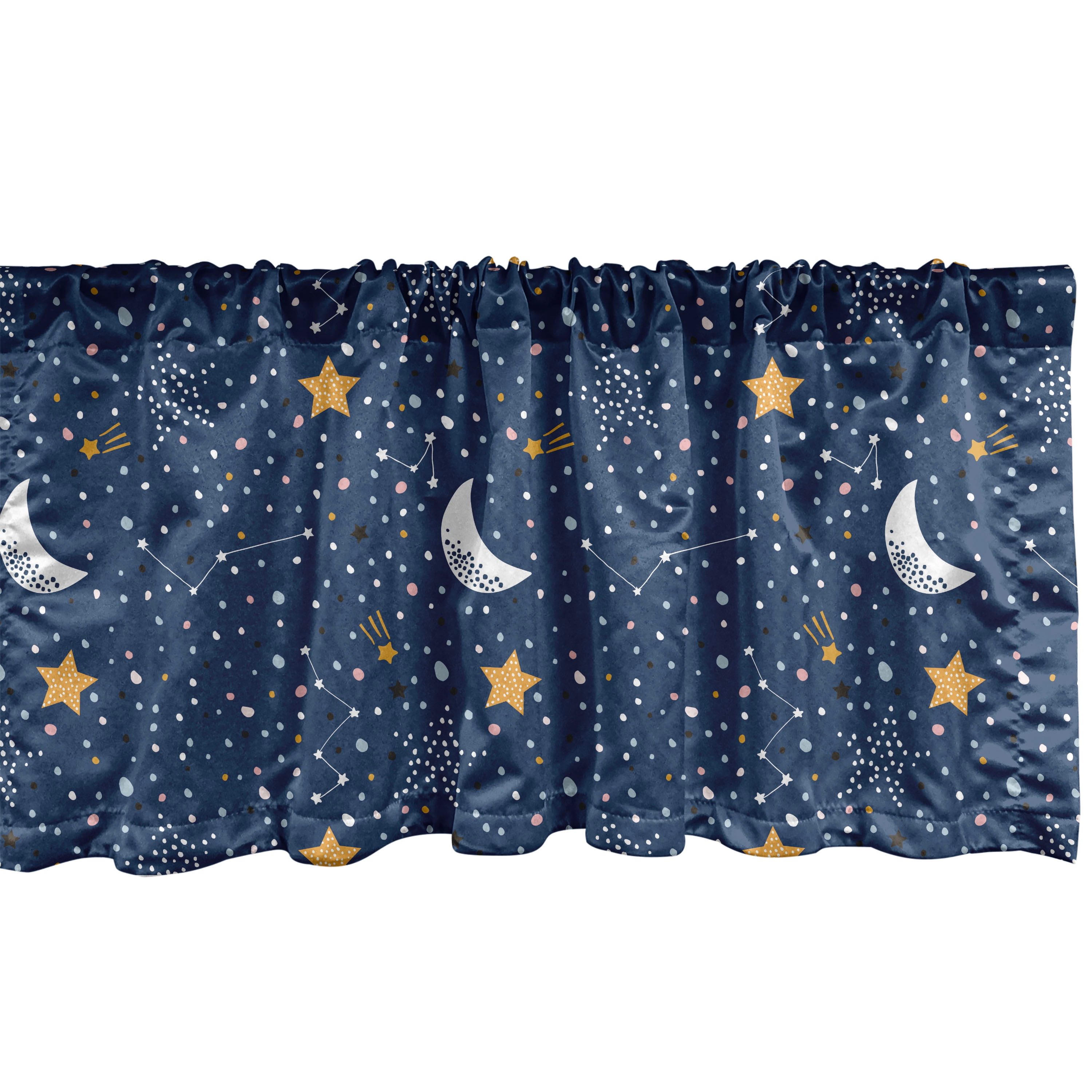Ambesonne Night Sky Window Valance, Doodle Style Moon Stars, 54" X 18 ...