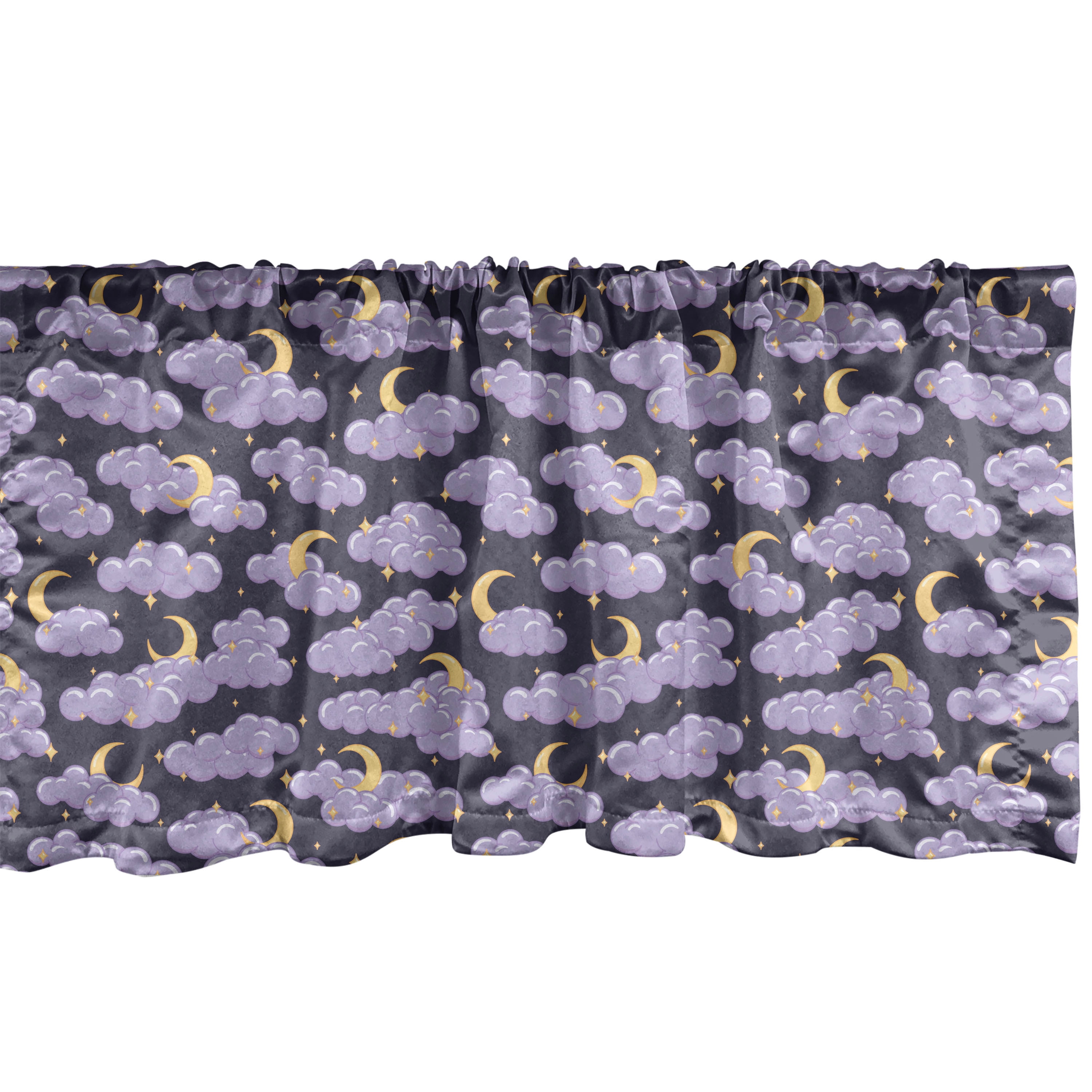 Ambesonne Night Window Valance, Fluffy Clouds Moon and Stars, 54" X 12 ...