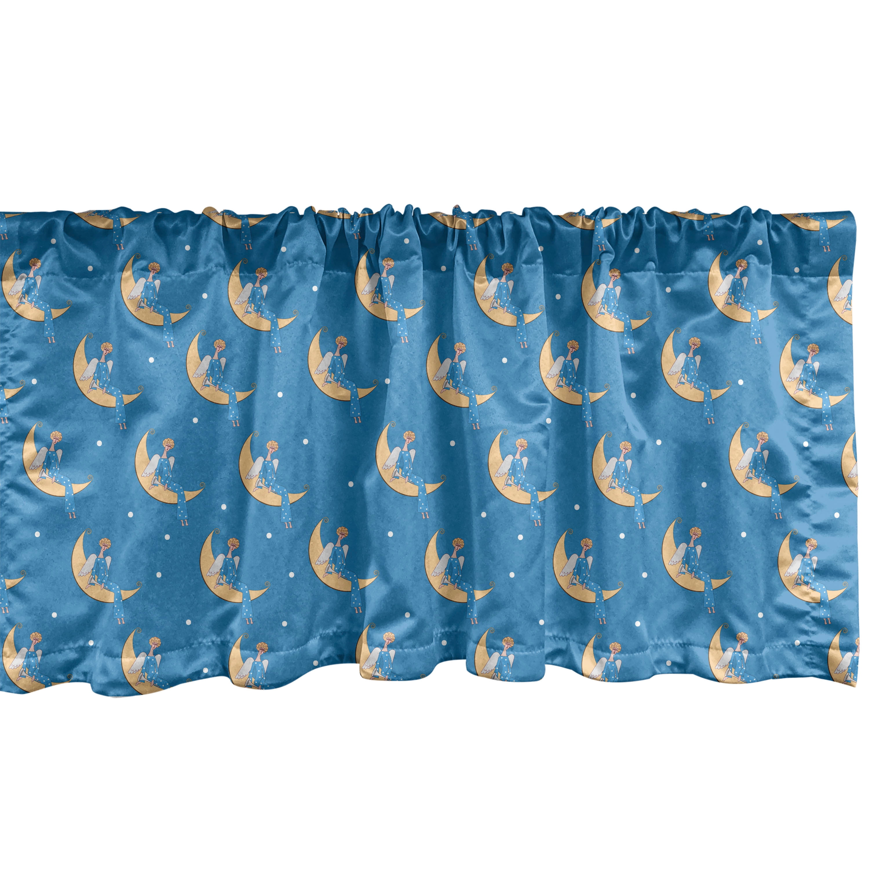 Ambesonne Night Window Valance, Nursery Pattern of Doodle Angel Sits on ...
