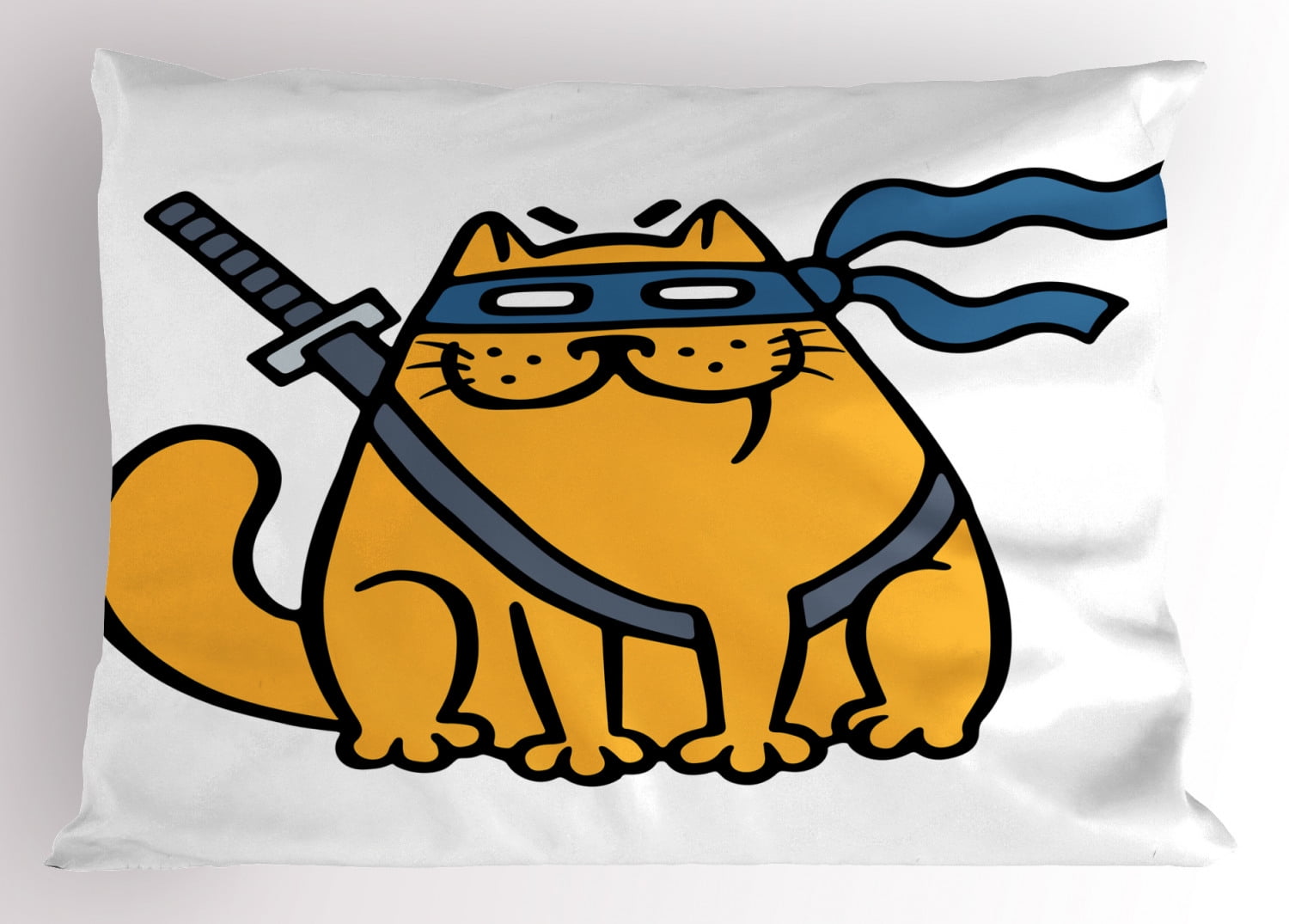 Ambesonne Ninja Cat Pillow Sham, Hero Pet with Blindfold, 26" X 20 ...