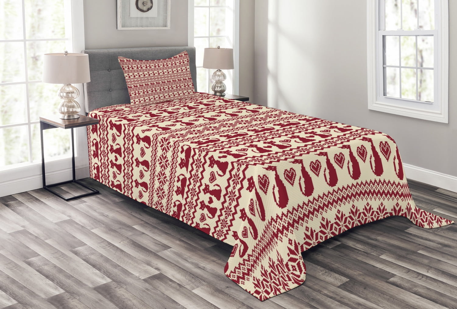 Ambesonne Nordic Quilted Bedspread Set 2 Pcs, Cat Pattern Pixel Art ...