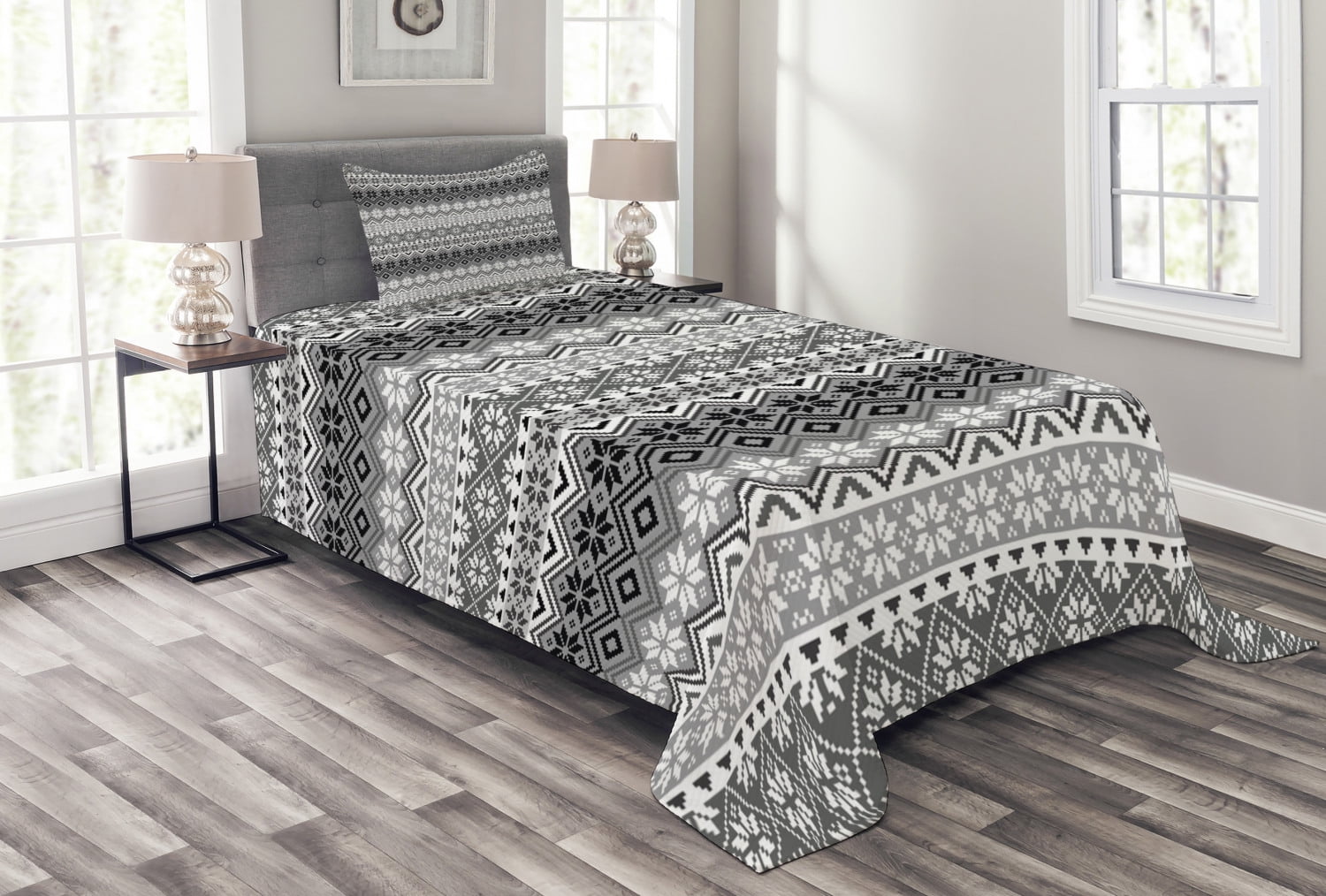 Ambesonne Nordic Quilted Bedspread Set 2 Pcs, Classical Scandinavian ...
