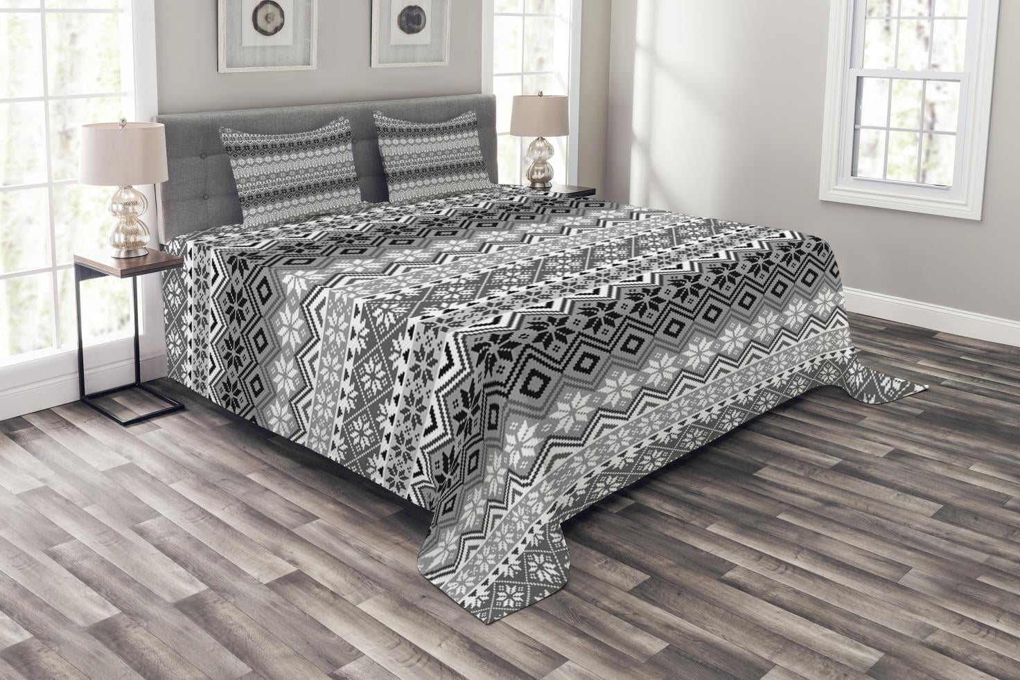Ambesonne Nordic Quilted Bedspread Set 3 Pcs, Classical Scandinavian ...