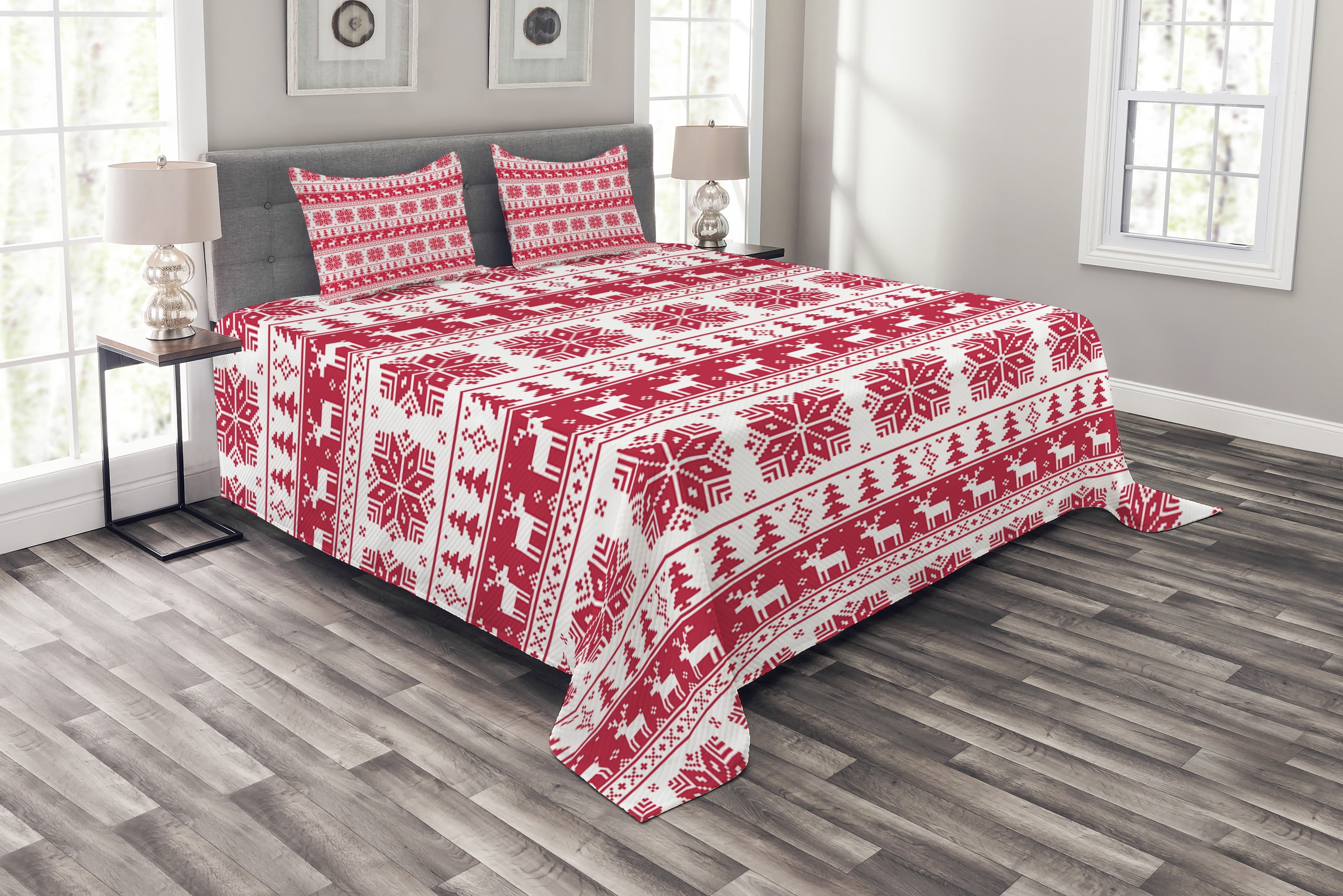Ambesonne Nordic Quilted Bedspread Set 3 Pcs, Retro Nature Inspired ...
