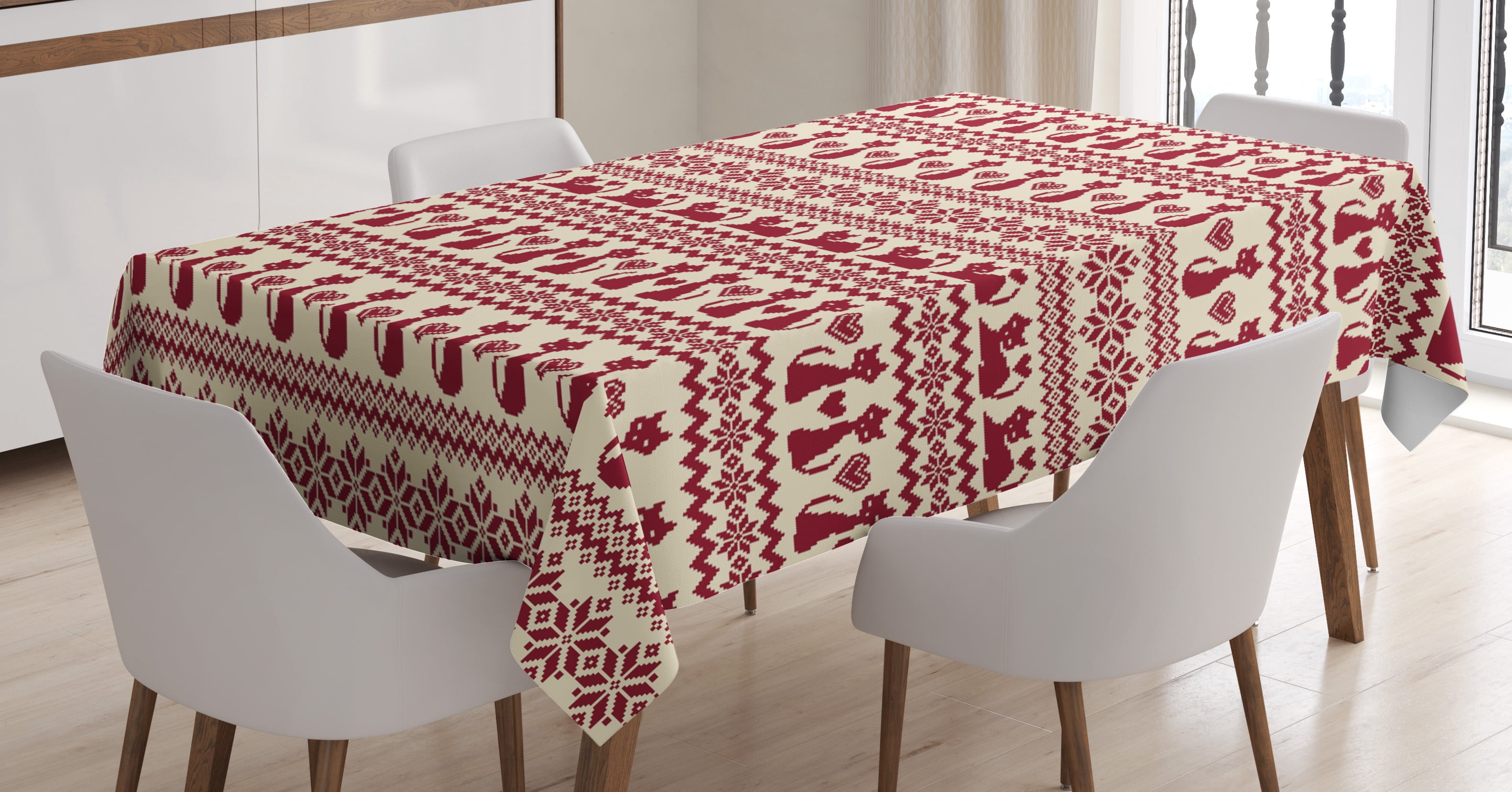 Ambesonne Nordic Tablecloth Rectangular Table Cover, Cat Pattern Pixel ...