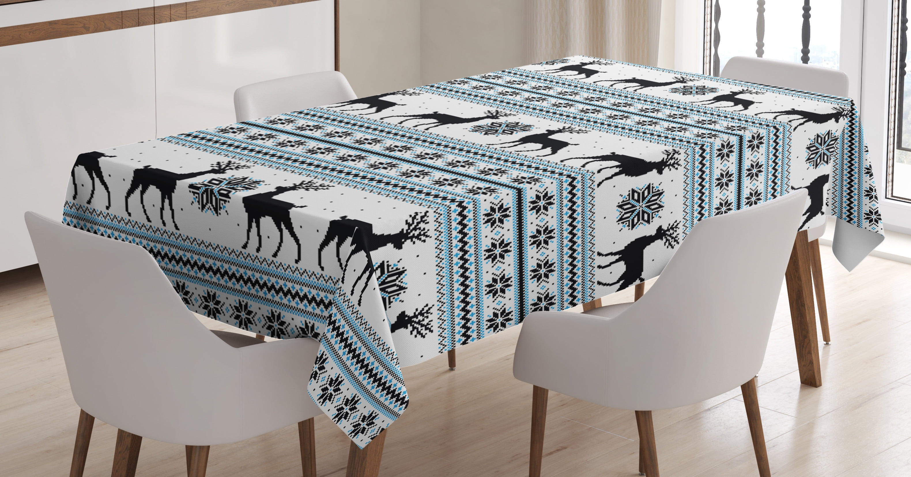 Ambesonne Nordic Tablecloth Rectangular Table Cover, Zigzag Reindeer ...