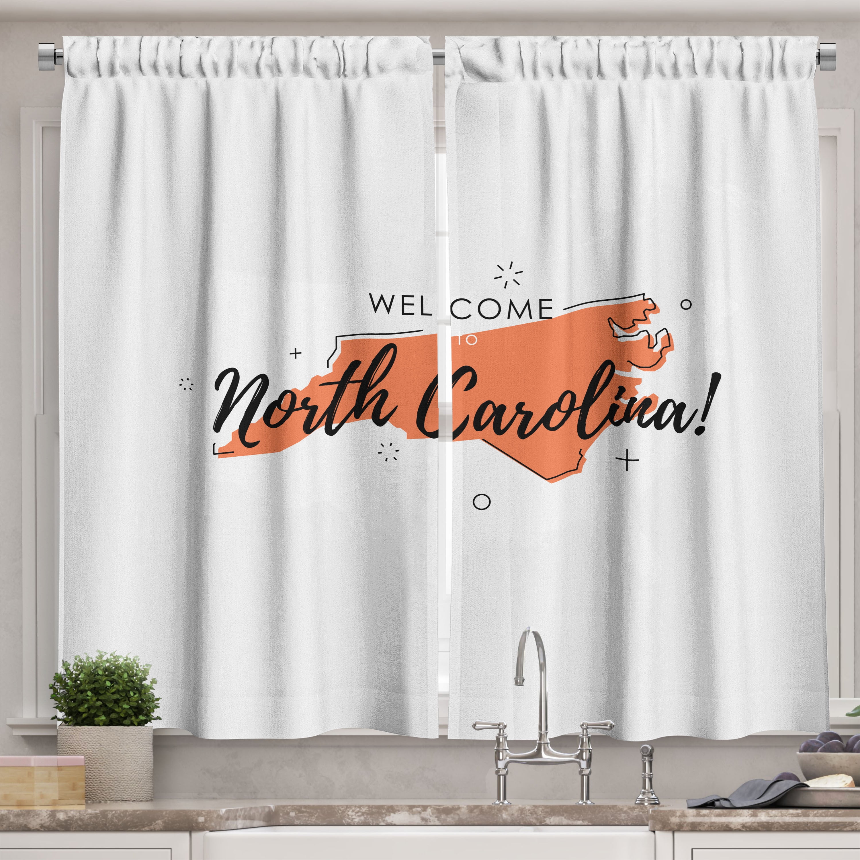 Ambesonne North Carolina Kitchen Curtains, Welcome Sign USA Map, 55"x45 ...