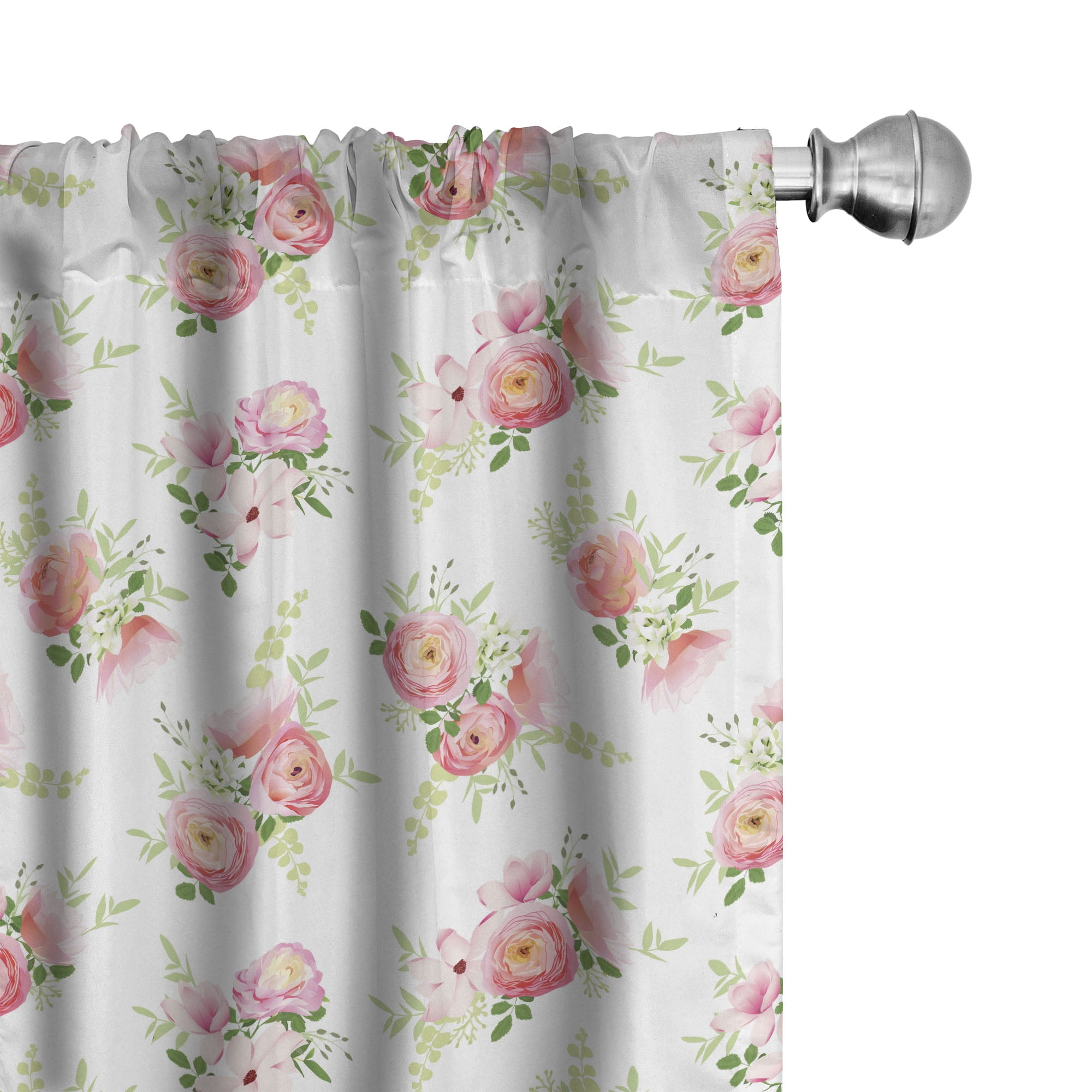 Ambesonne Nostalgic Curtains, Magnolia Fresh Buds, Pair of 28"x95 ...