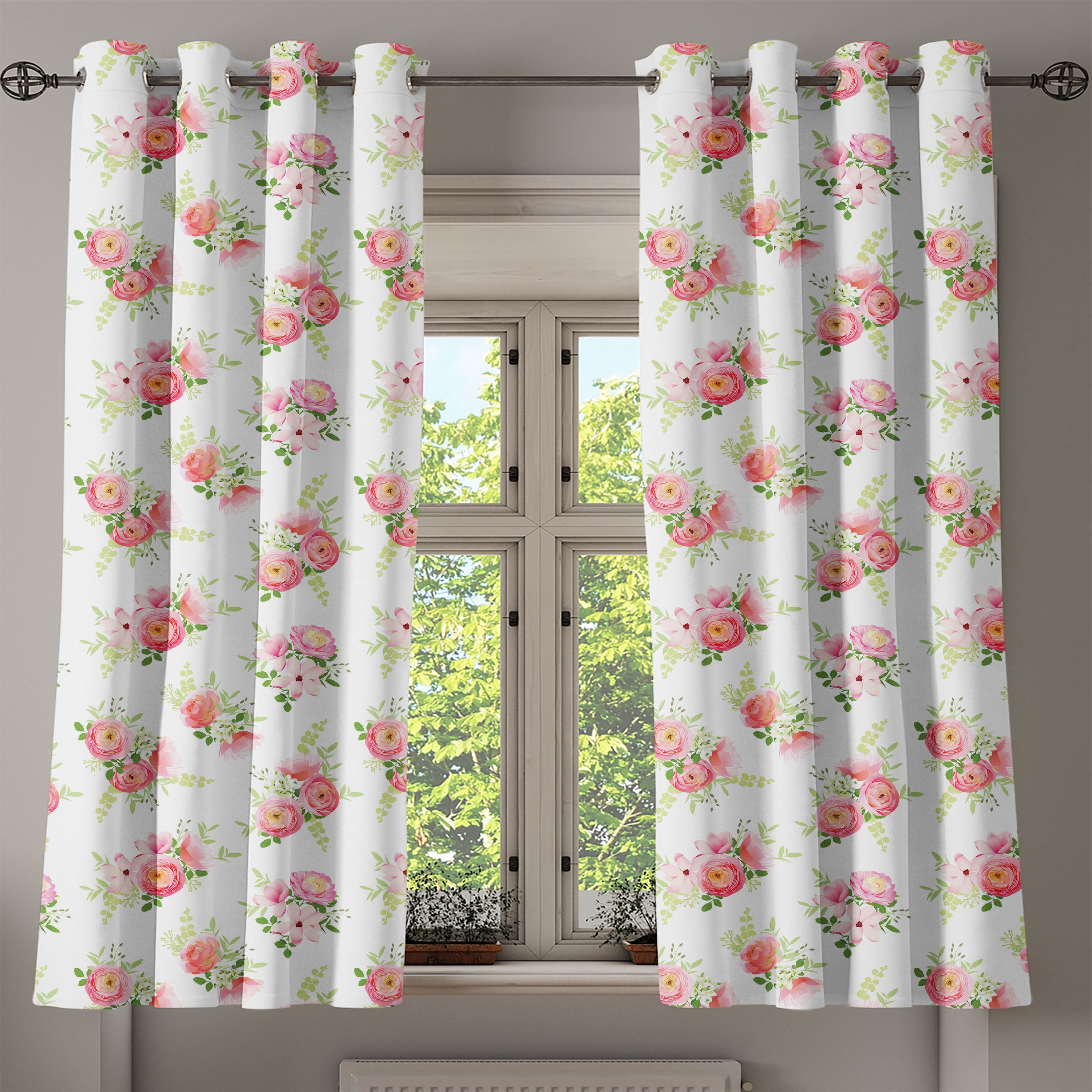 Ambesonne Nostalgic Grommet Curtain Magnolia Fresh Buds 50 X 54