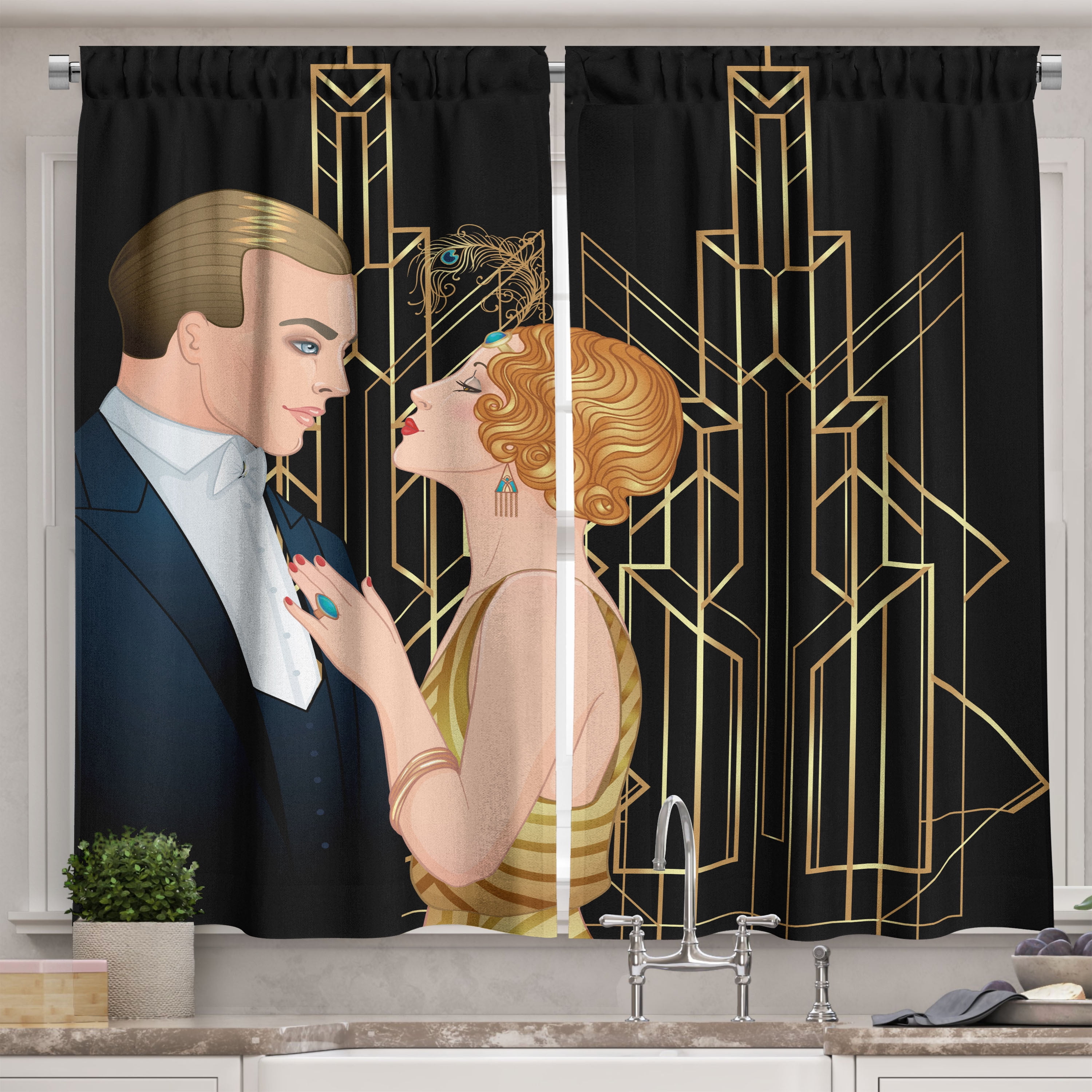 Ambesonne Nostalgic Kitchen Curtains, Lady and Gentleman Art, 55"x30 ...