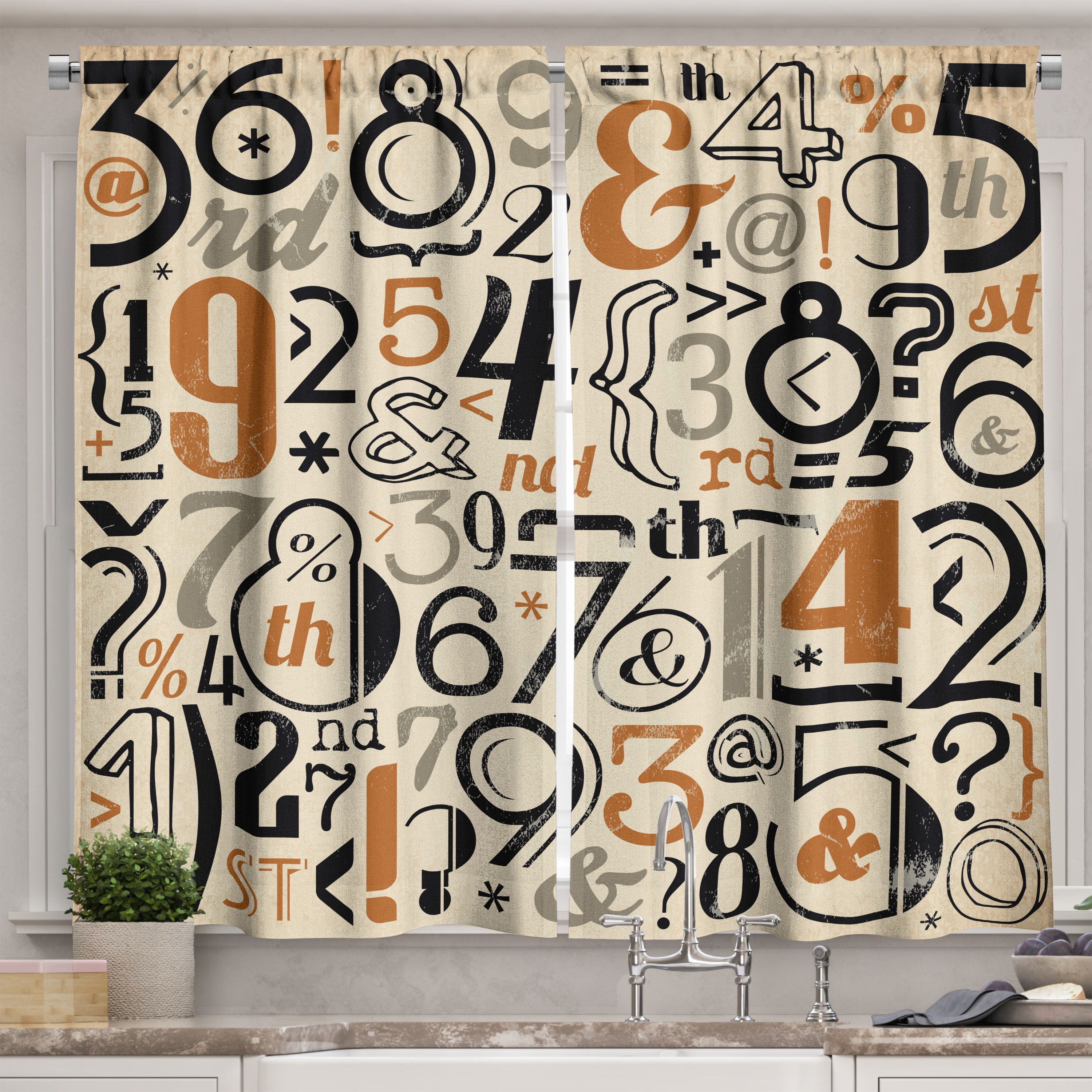 Ambesonne Number Kitchen Curtains, Vintage Math, 55"x39", Dark Orange ...