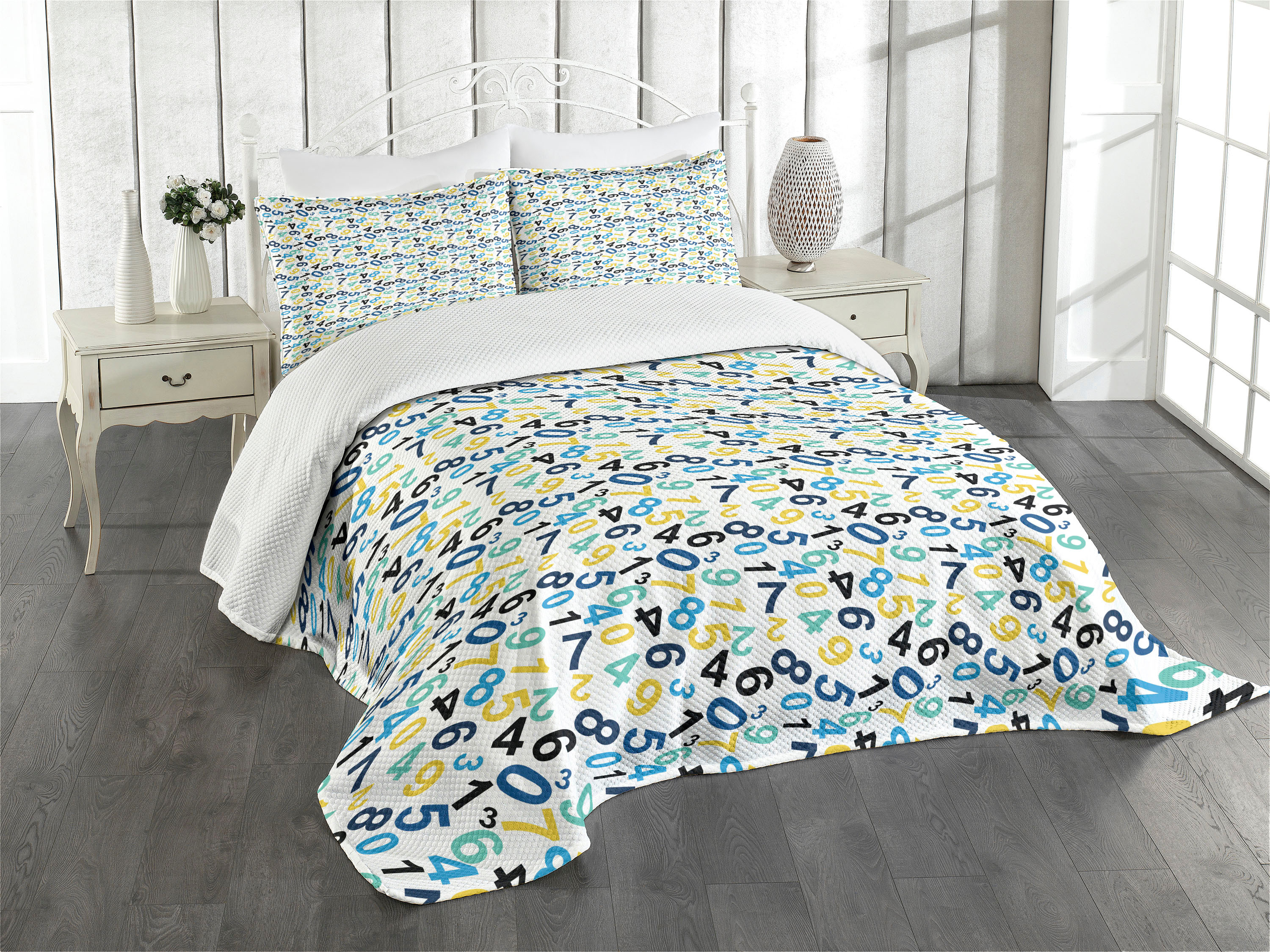Ambesonne Numbers Pattern Quilted Bedspread Set 3 Pcs, Math Themed ...