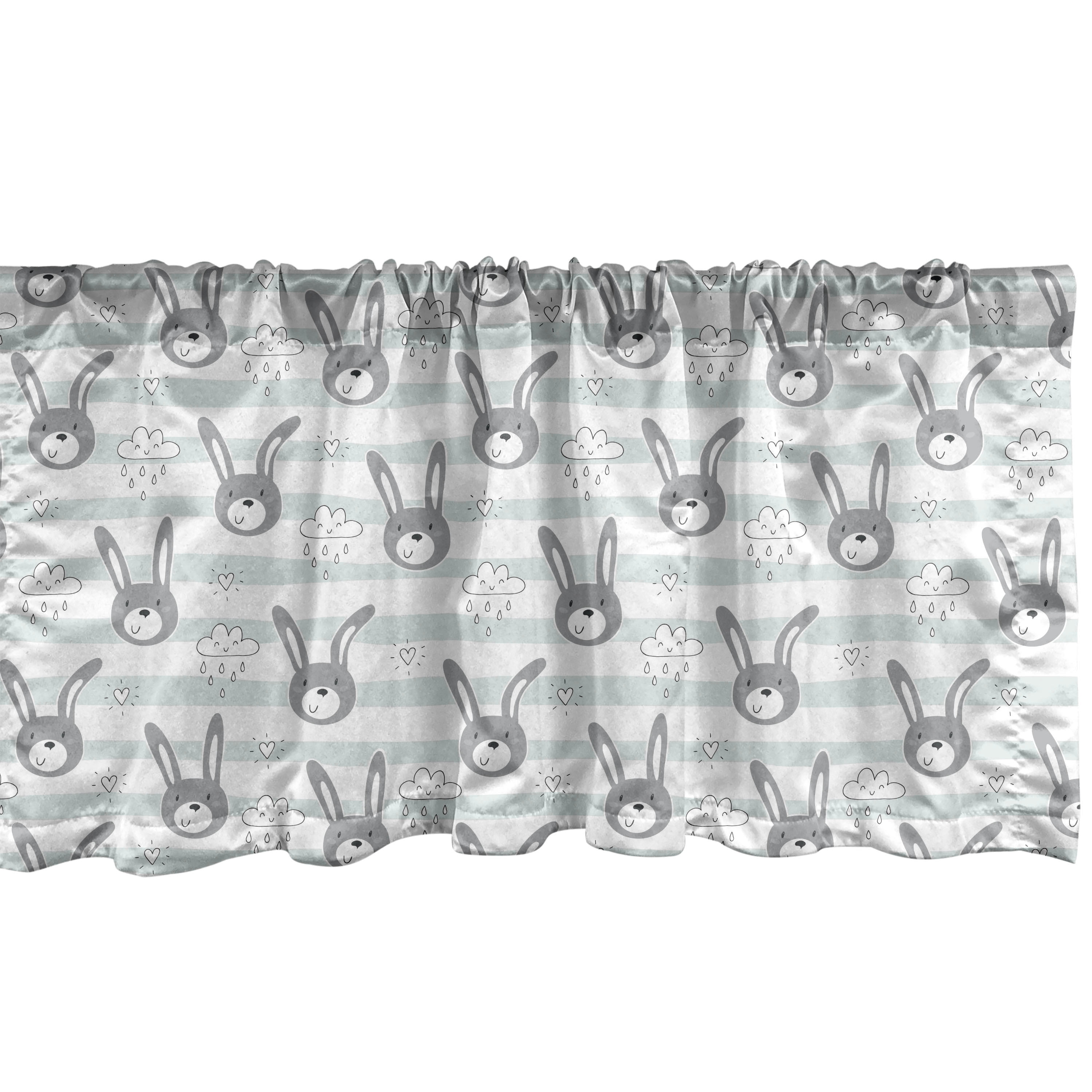 Ambesonne Nursery Window Valance, Bunnies with Lopsided Ears and Happy ...