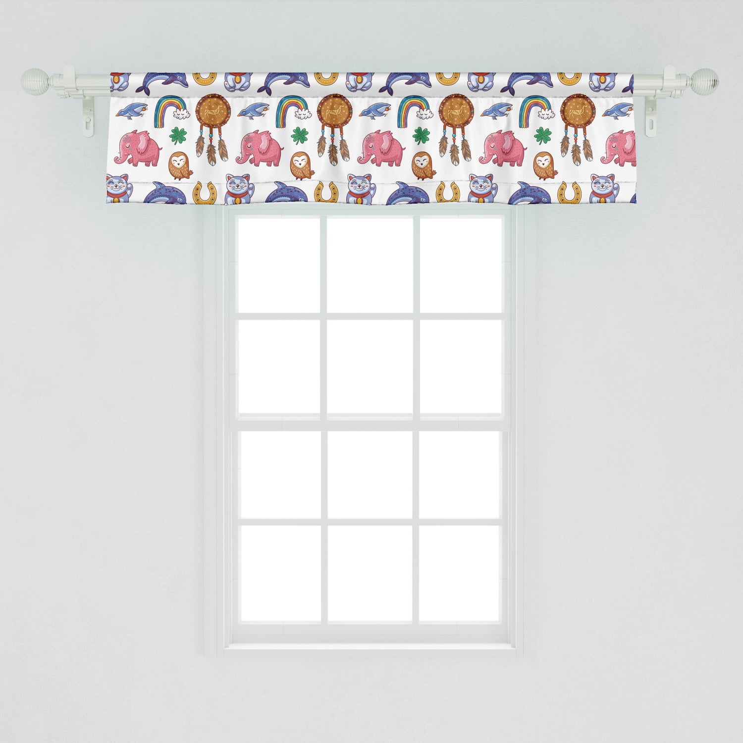 Ambesonne Nursery Window Valance, Cartoon Repetition with Lucky ...
