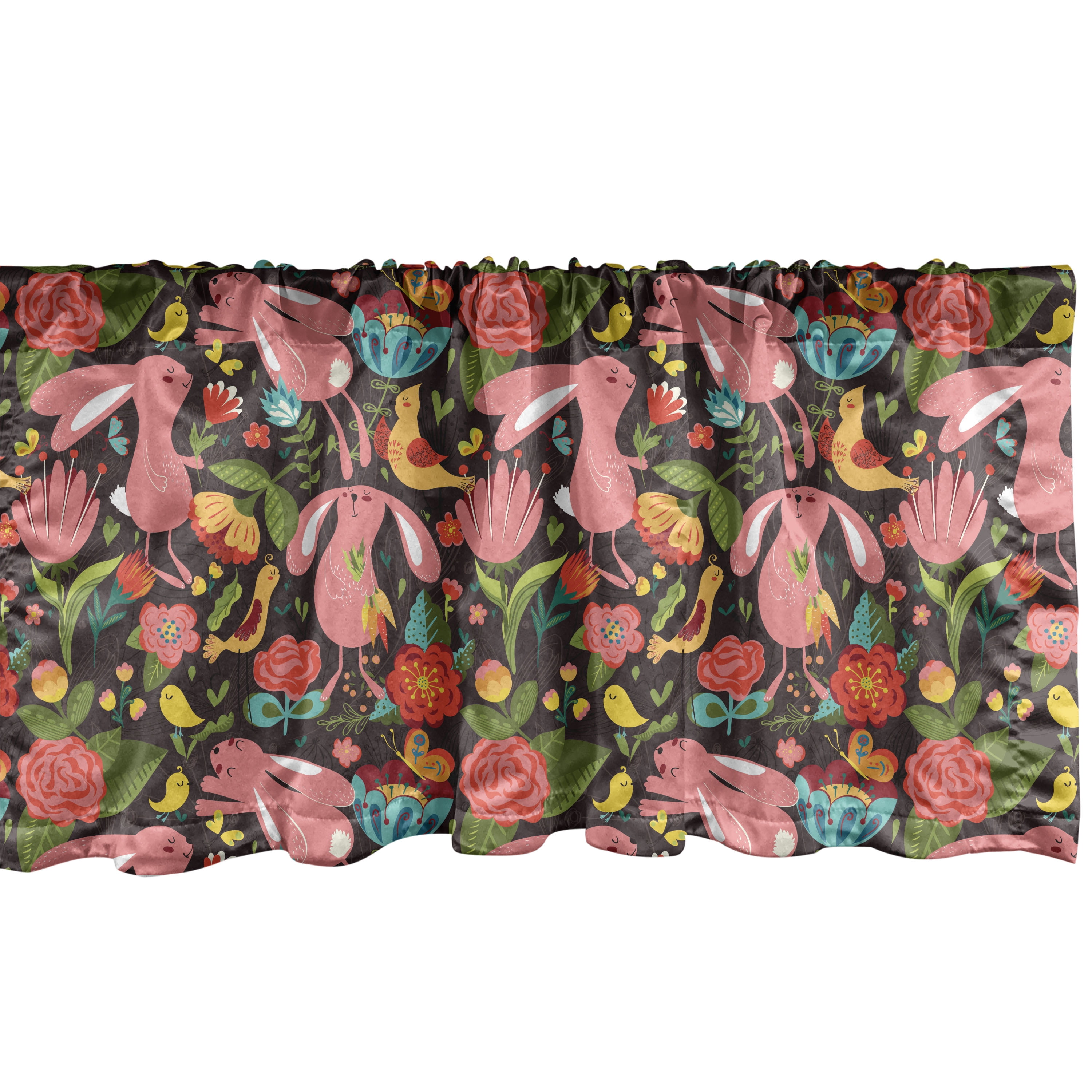 Ambesonne Nursery Window Valance, Funny and Cartoon of Rabbits and ...