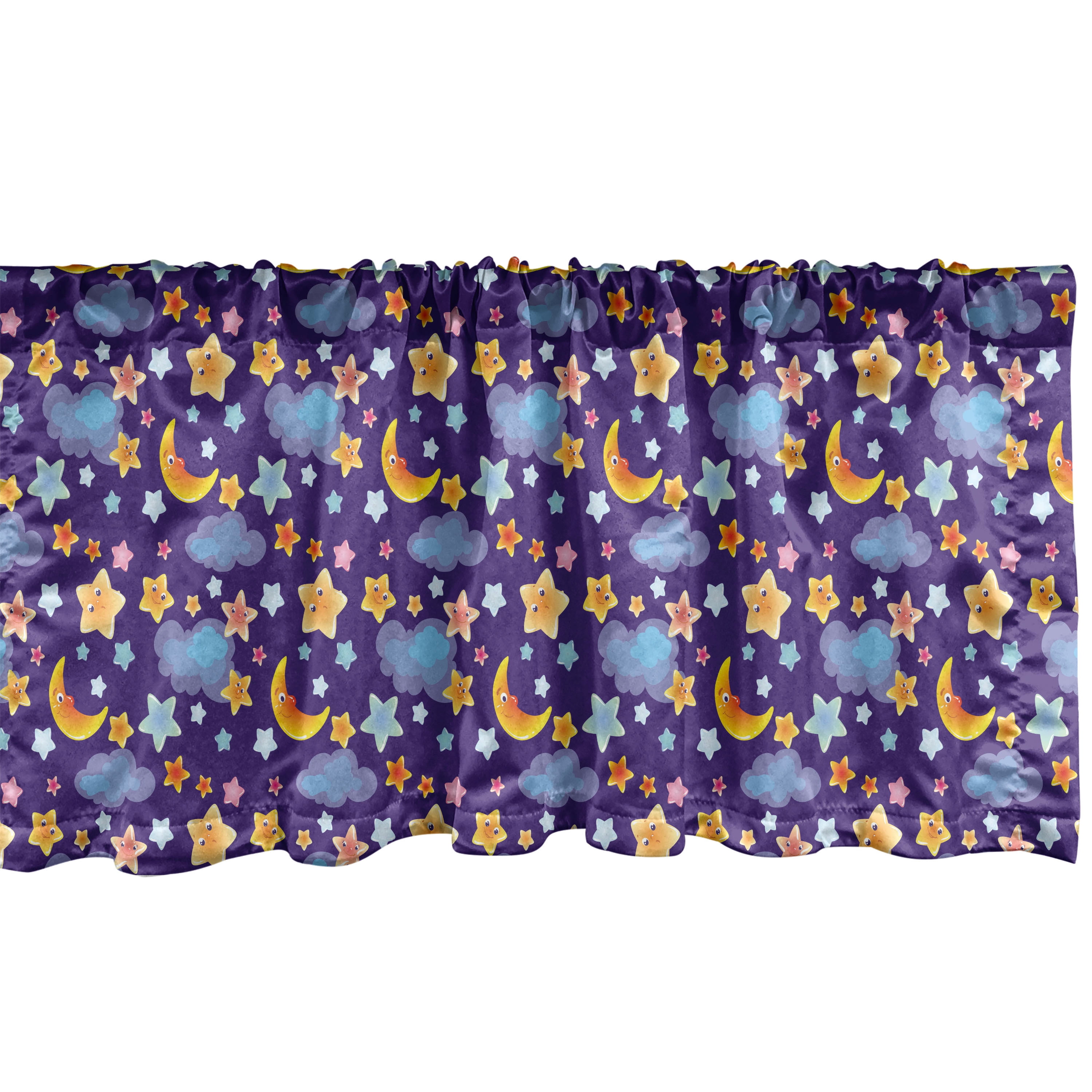 Ambesonne Nursery Window Valance, Sleeping Theme with Crescent Moon ...