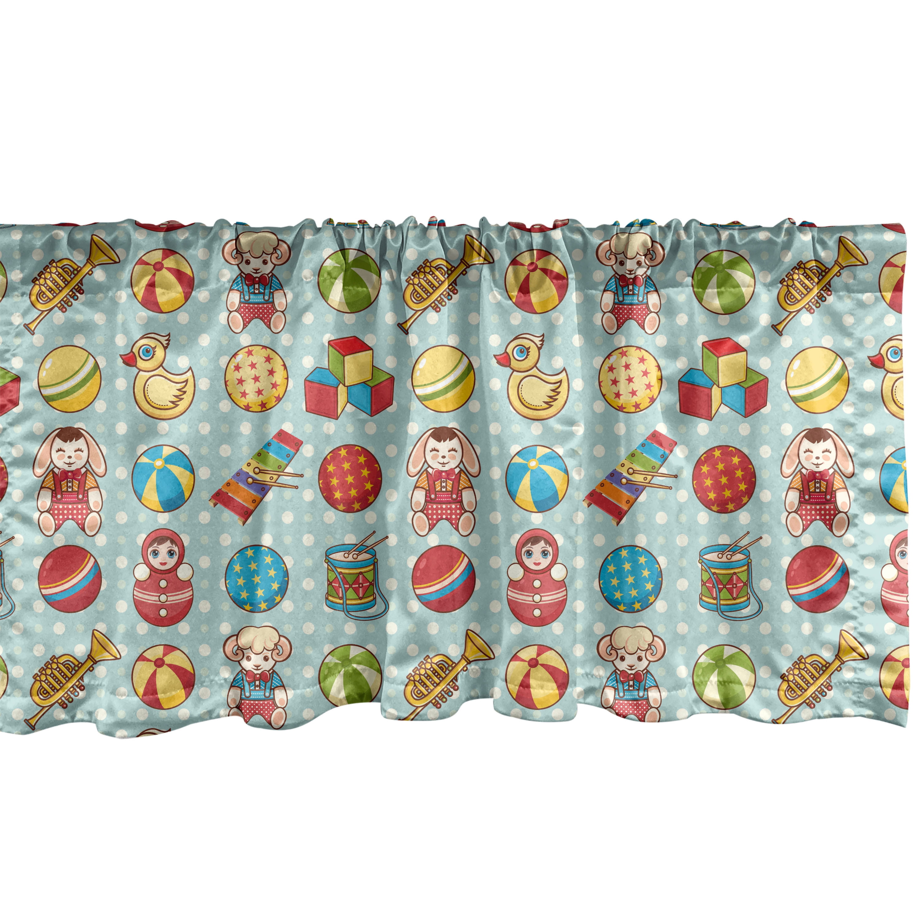 Ambesonne Nursery Window Valance, Vintage Old Childrens Toys Pattern on ...