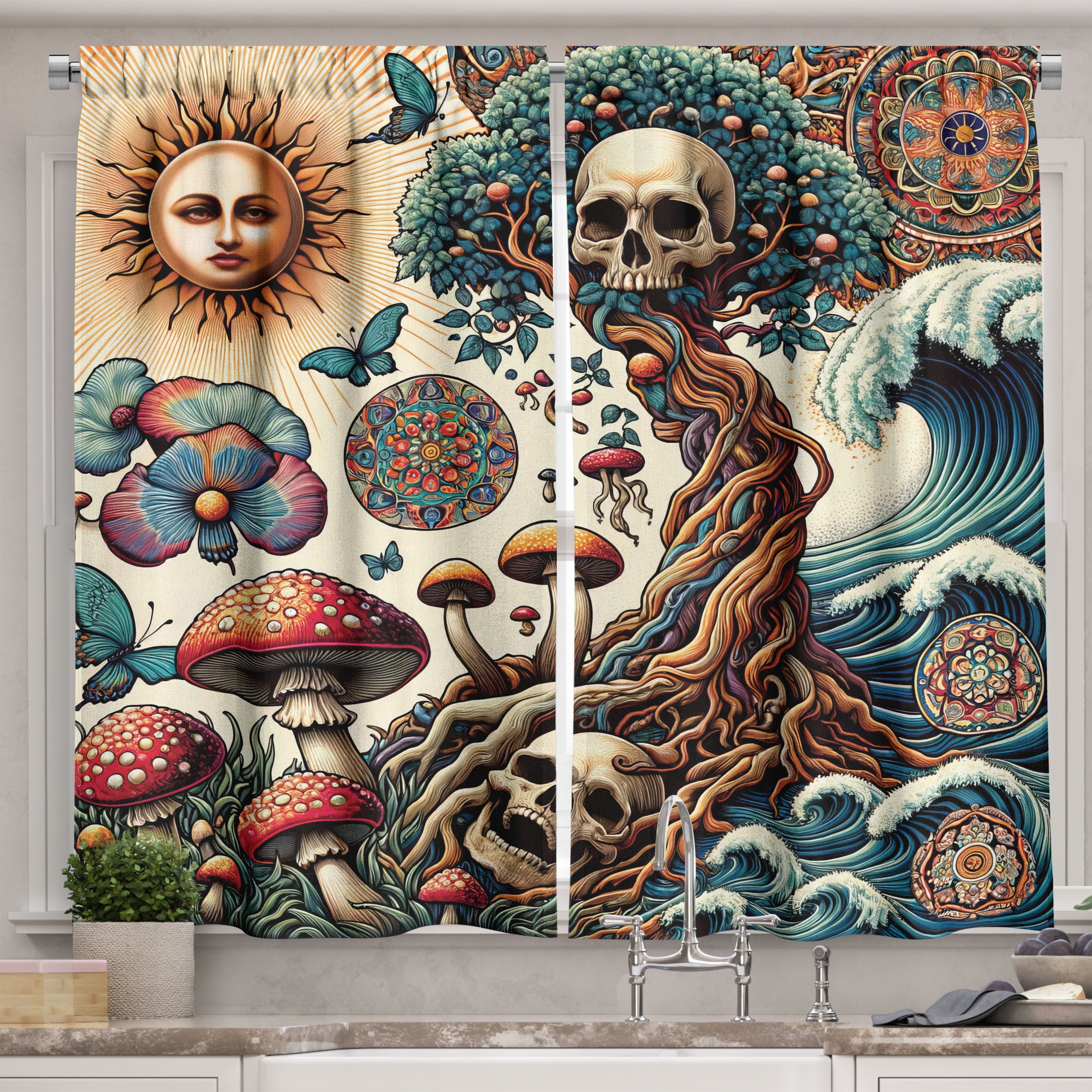 Ambesonne Occult Art Kitchen Curtains, Mystic Forest Arcane, 55"x39 ...