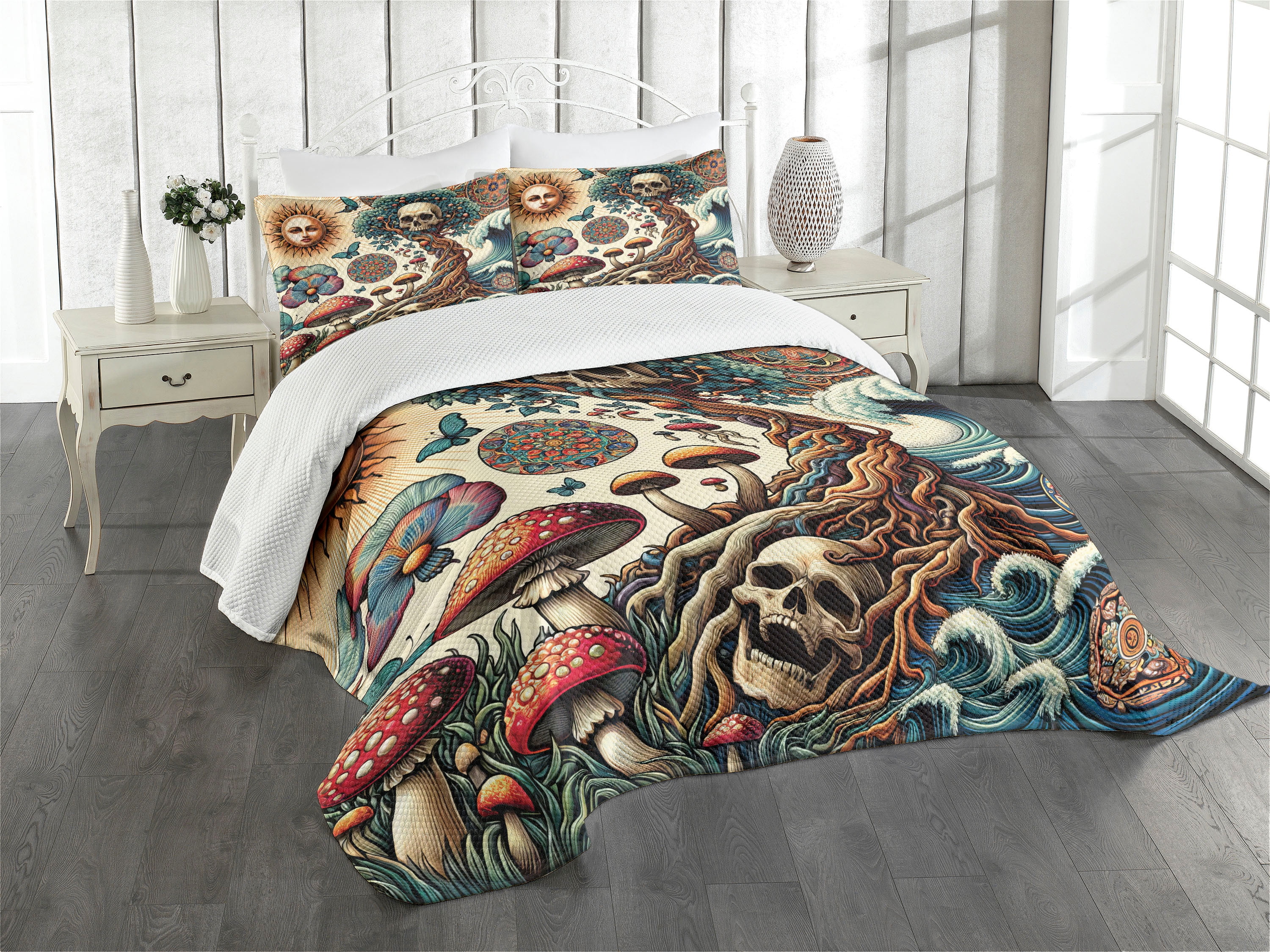 Ambesonne Occult Art Quilted Bedspread Set 3 Pcs, Mystic Forest Arcane ...
