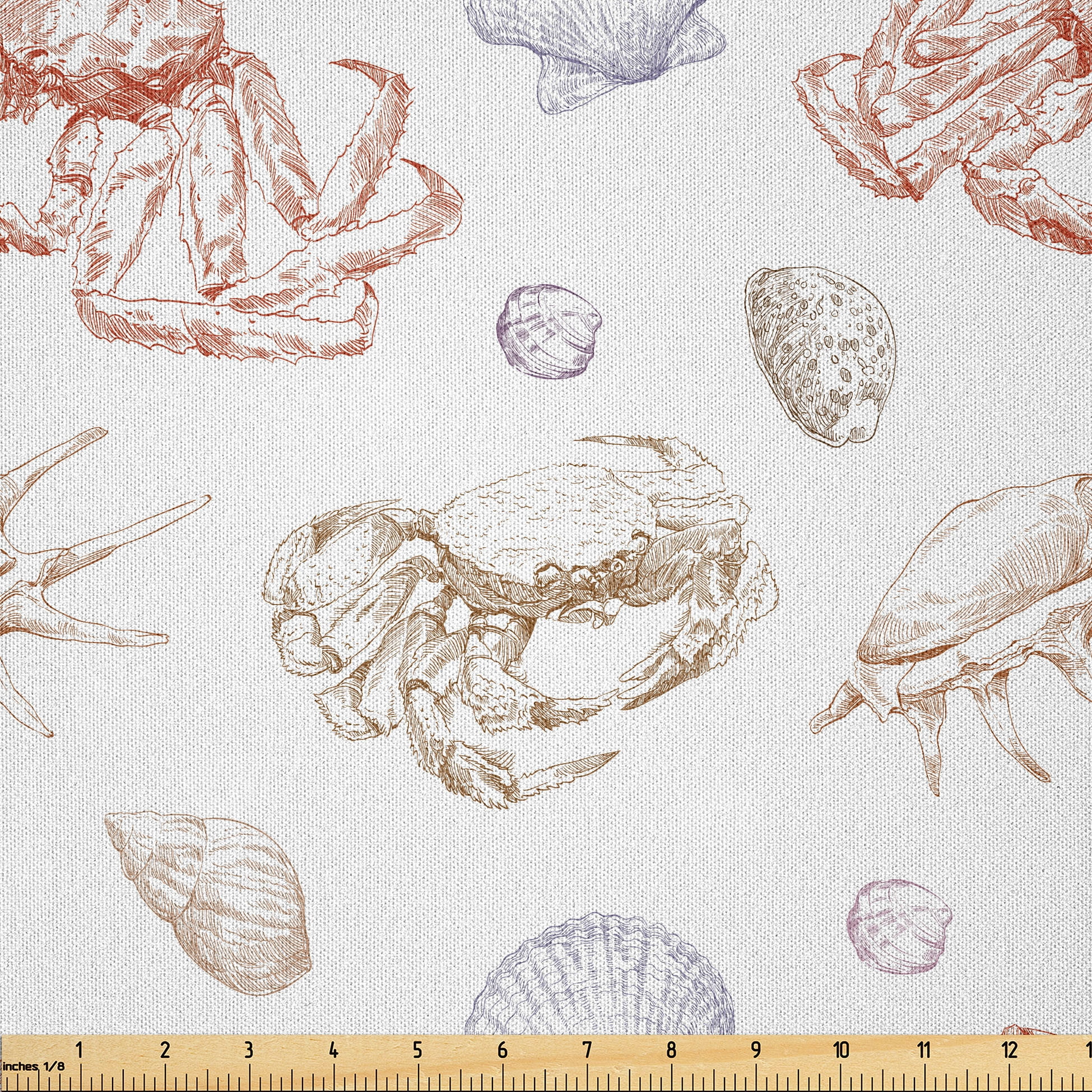 Ambesonne Ocean Animals Fabric by the Yard Microfiber, Sketchy Seashell ...