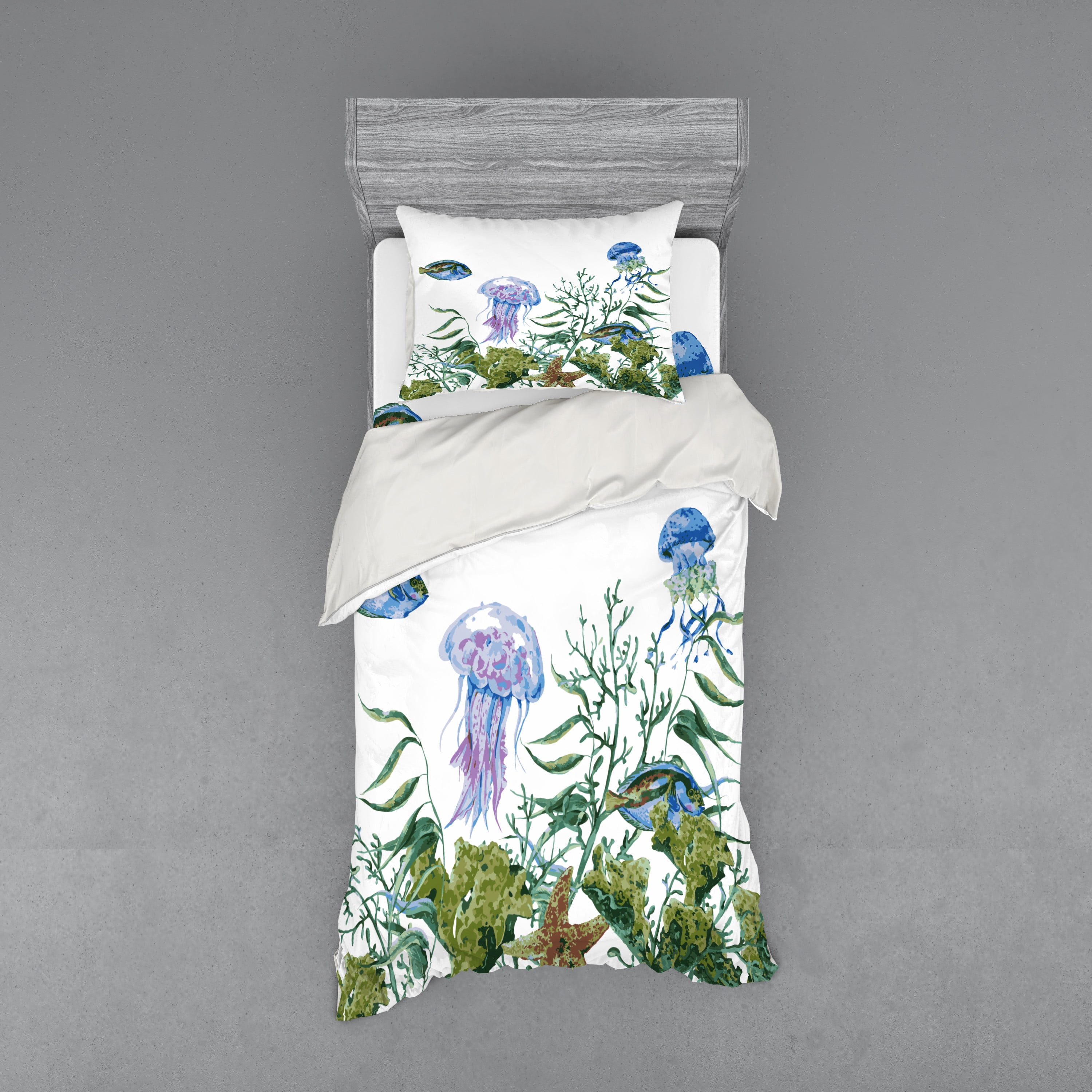 Ambesonne Ocean Bedding Set 3 Pcs, Seaweed Jellyfish Fish, Twin XL ...