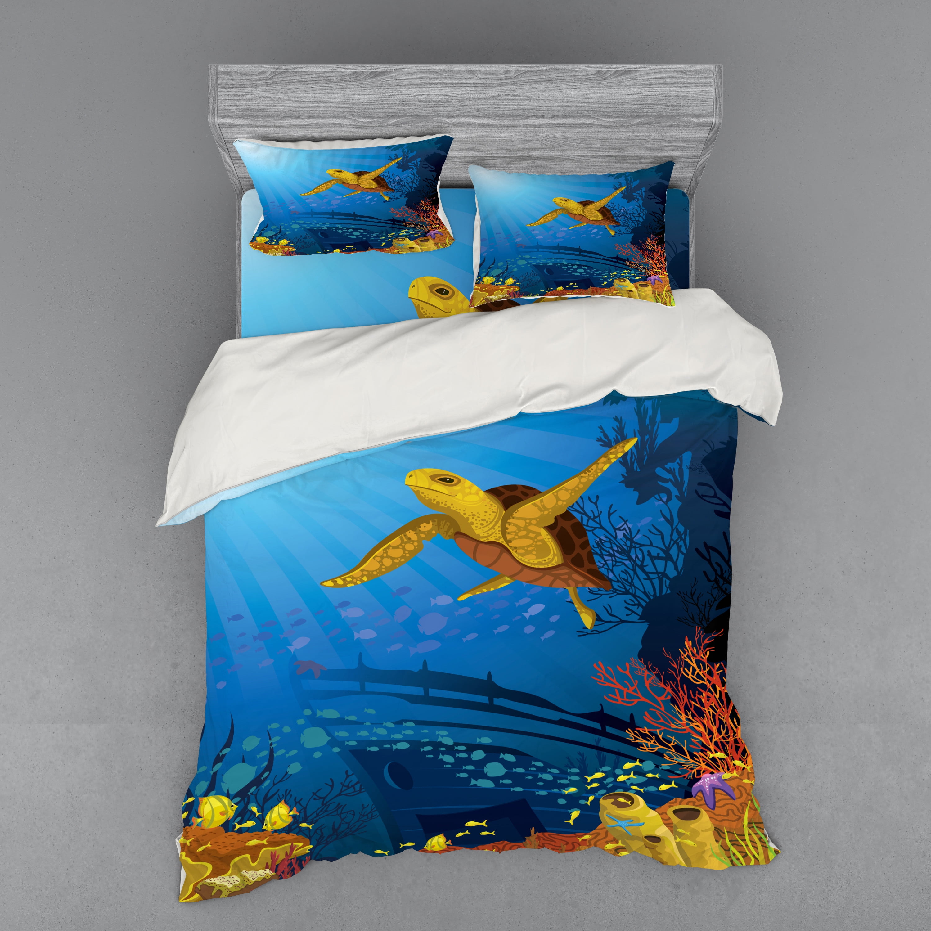 Ambesonne Ocean Bedding Set 4 Pcs, Coral Reef Fish Turtle, Queen ...