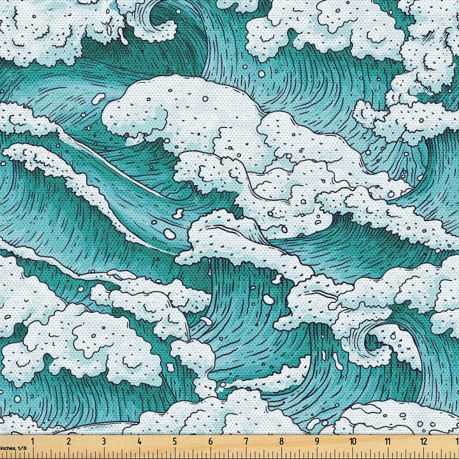 Ambesonne Ocean Blue Fabric by the Yard Upholstery, Stormy Water Waves ...