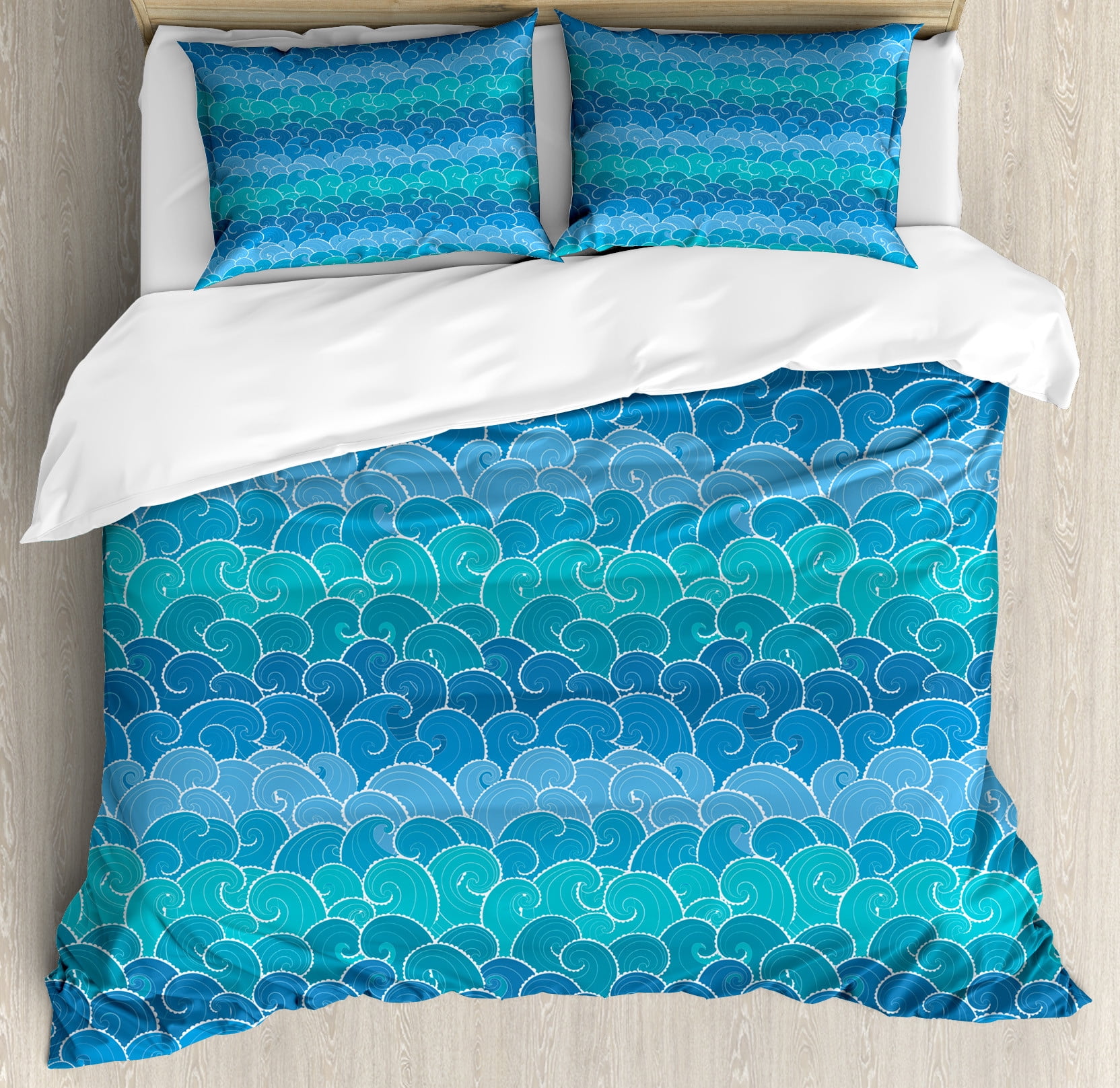 Ambesonne Ocean Duvet Cover Set, Cartoon Sea Shipping, King, Blue Teal ...