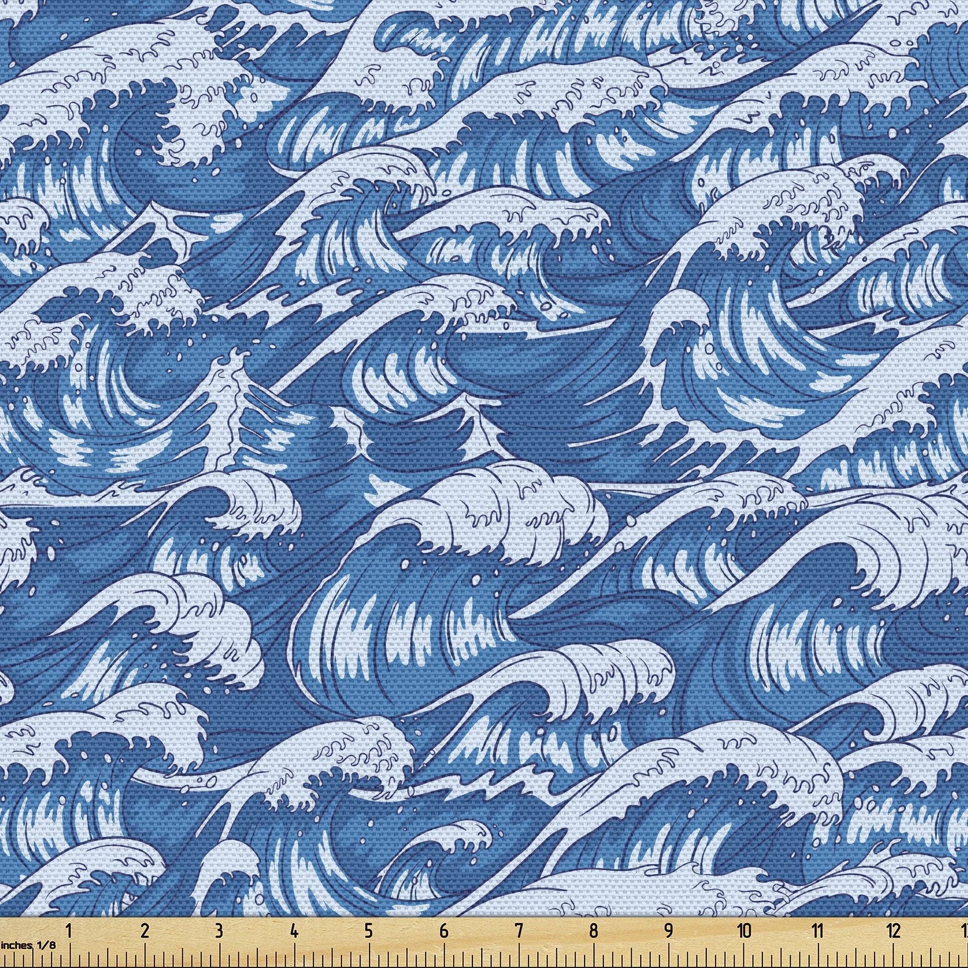 Ambesonne Ocean Fabric by the Yard, Big Waves Japanese Nautical, 1 Yard ...