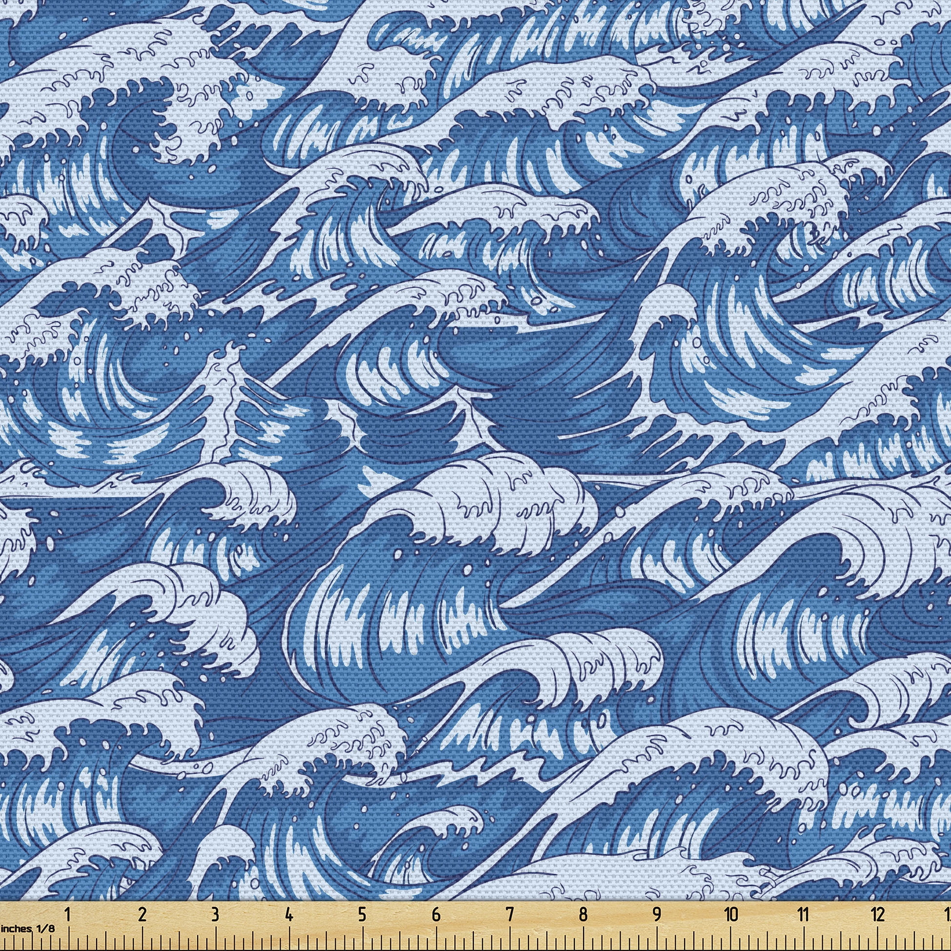 Ambesonne Ocean Fabric by the Yard, Big Waves Japanese Nautical, 2 ...