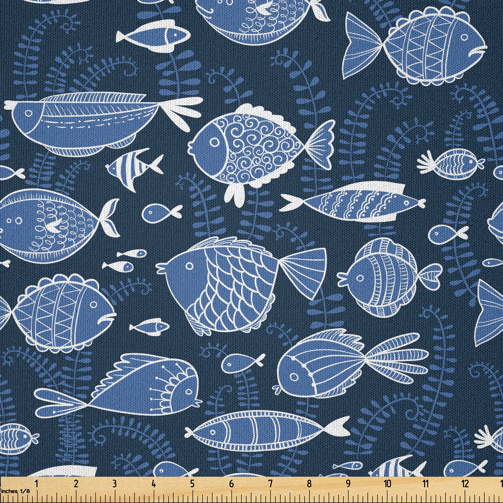 Ambesonne Ocean Fabric by the Yard Microfiber, Tropic Fish Moss Leaves ...