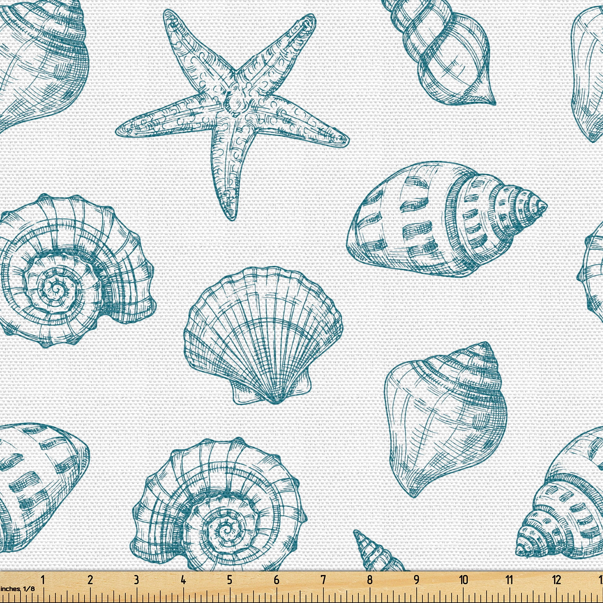 Ambesonne Ocean Fabric by the Yard Upholstery, Beach Sea Shells ...