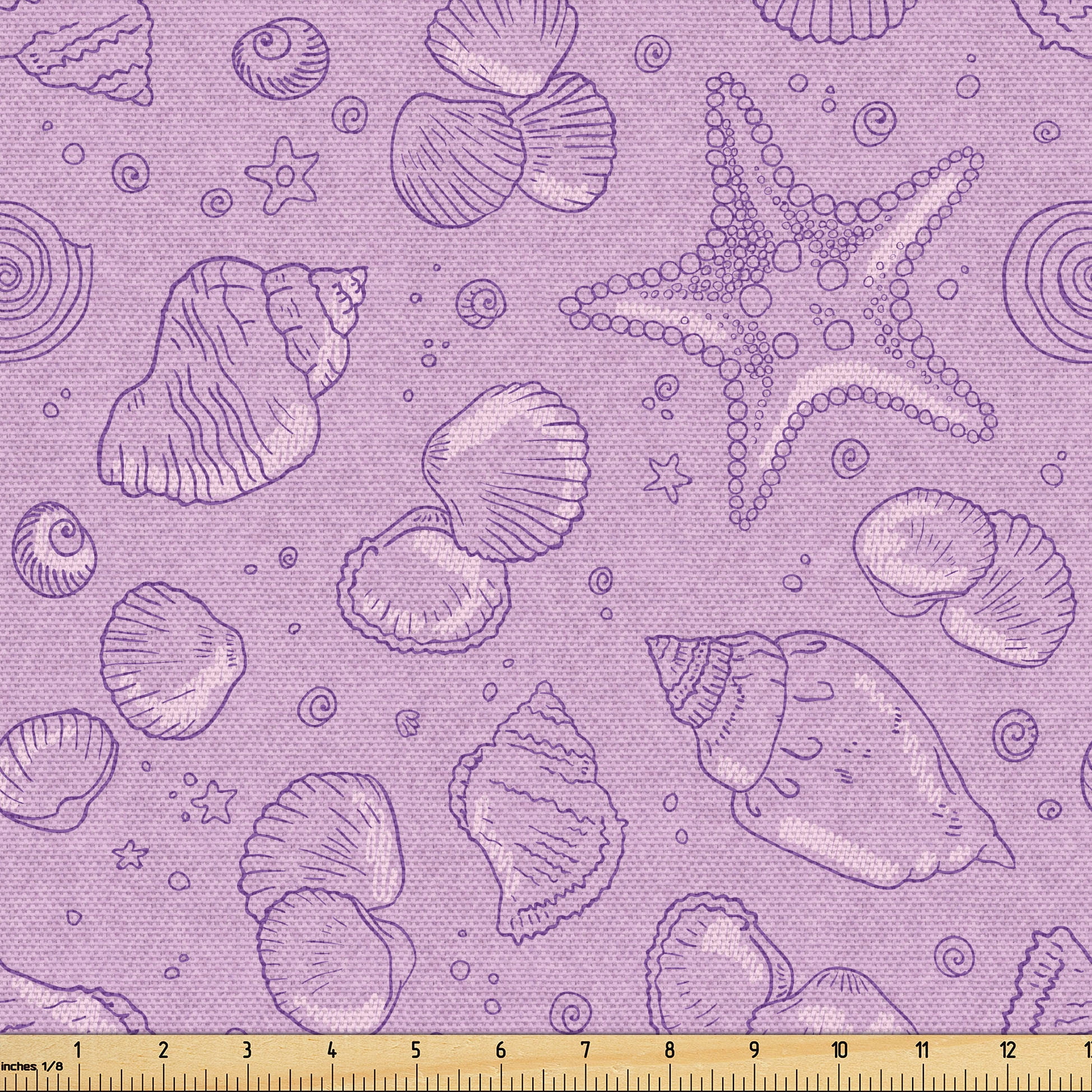 Ambesonne Ocean Fabric by the Yard Upholstery, Marine Shells in Violet ...