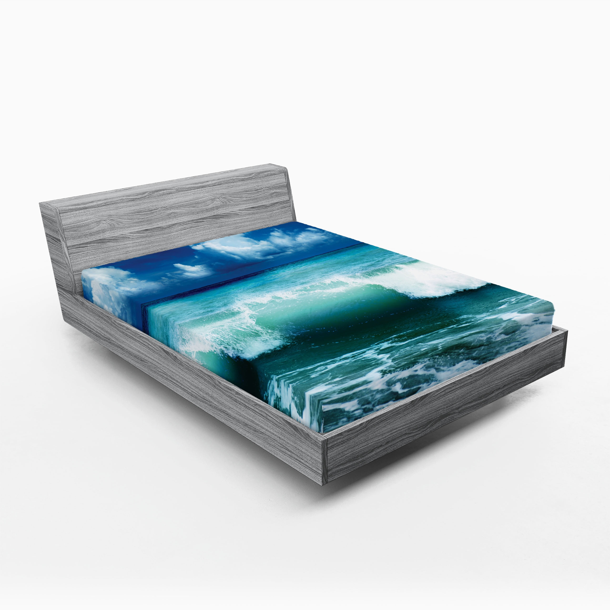 Ambesonne Ocean Fitted Sheet, Caribbean Seascape Waves, Full Size, Aqua ...