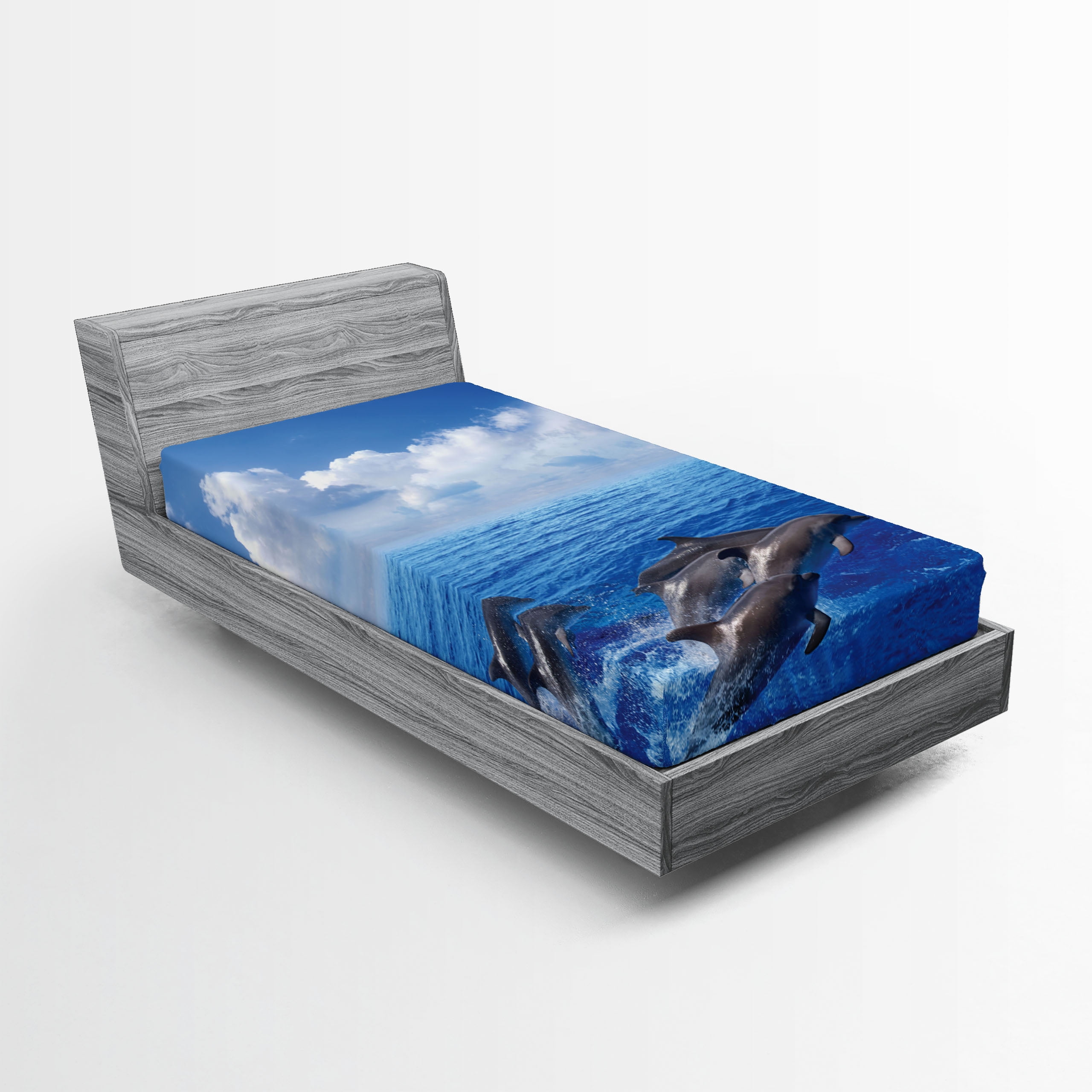 Ambesonne Ocean Fitted Sheet, Jumping Dolphins in Sky, Twin Size, Blue ...