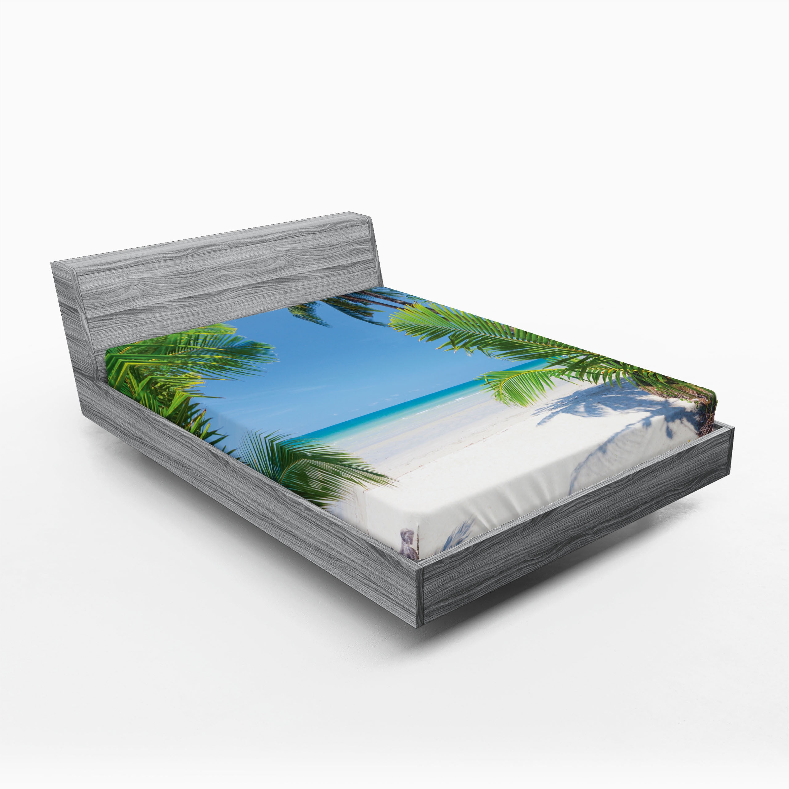 Ambesonne Ocean Fitted Sheet, Palm Leaf Tropical Beach, Full Size ...
