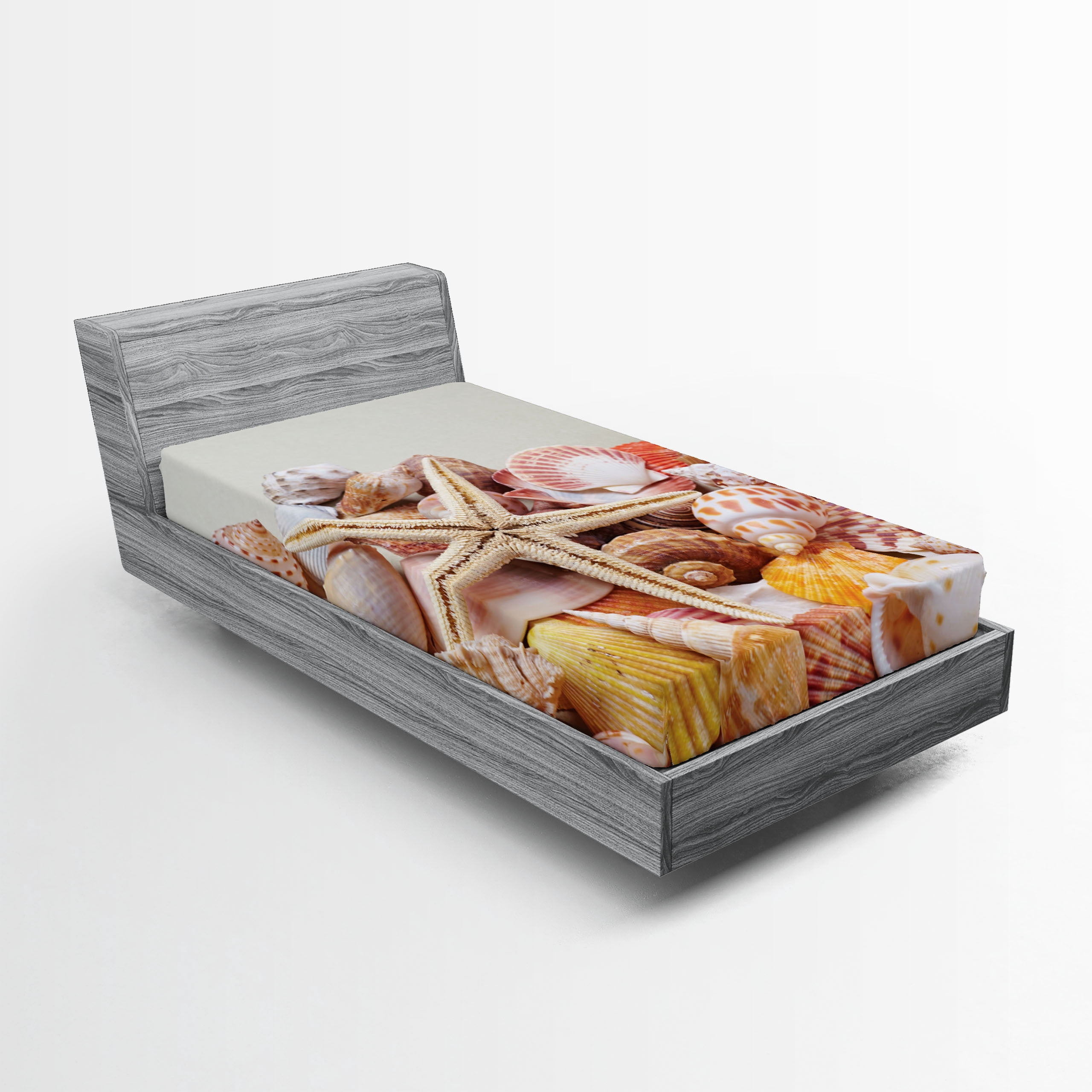 Ambesonne Ocean Fitted Sheet, Pile of Seashells Beach, Twin Size ...