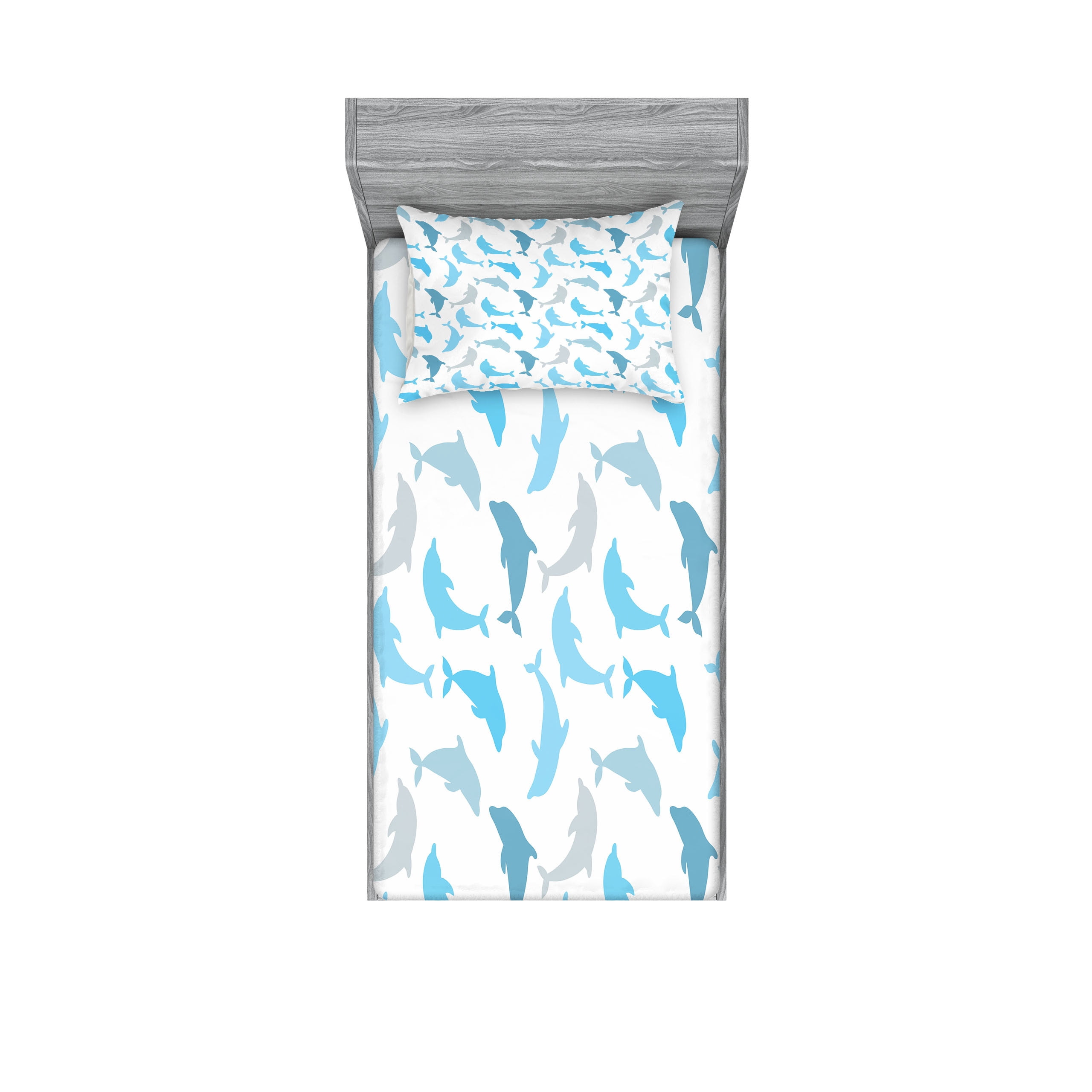 Ambesonne Ocean Fitted Sheet & Pillow Sham Set, Jumping Dolphin, Twin ...