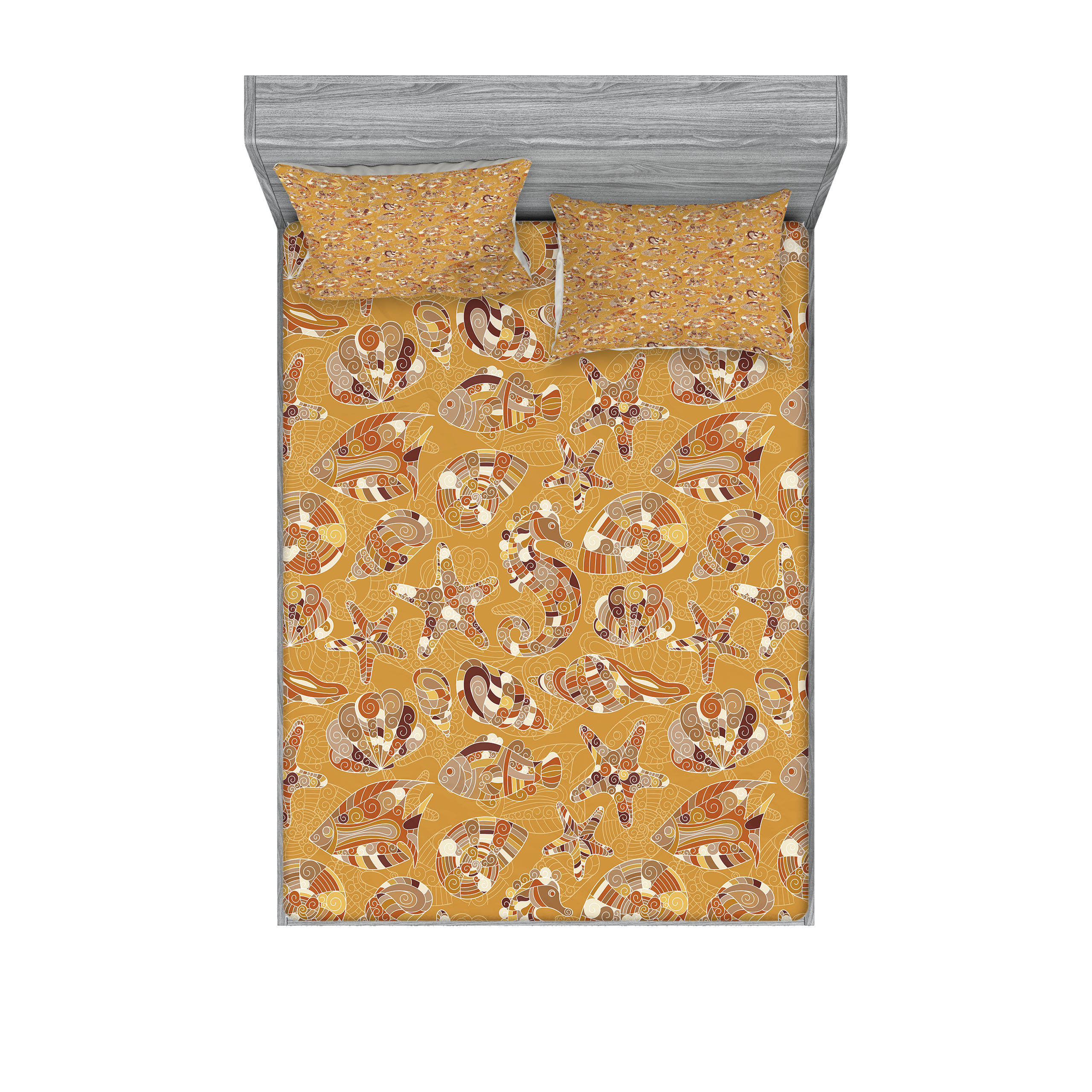 Ambesonne Ocean Fitted Sheet & Pillow Sham Set, Pattern of Shellfish ...