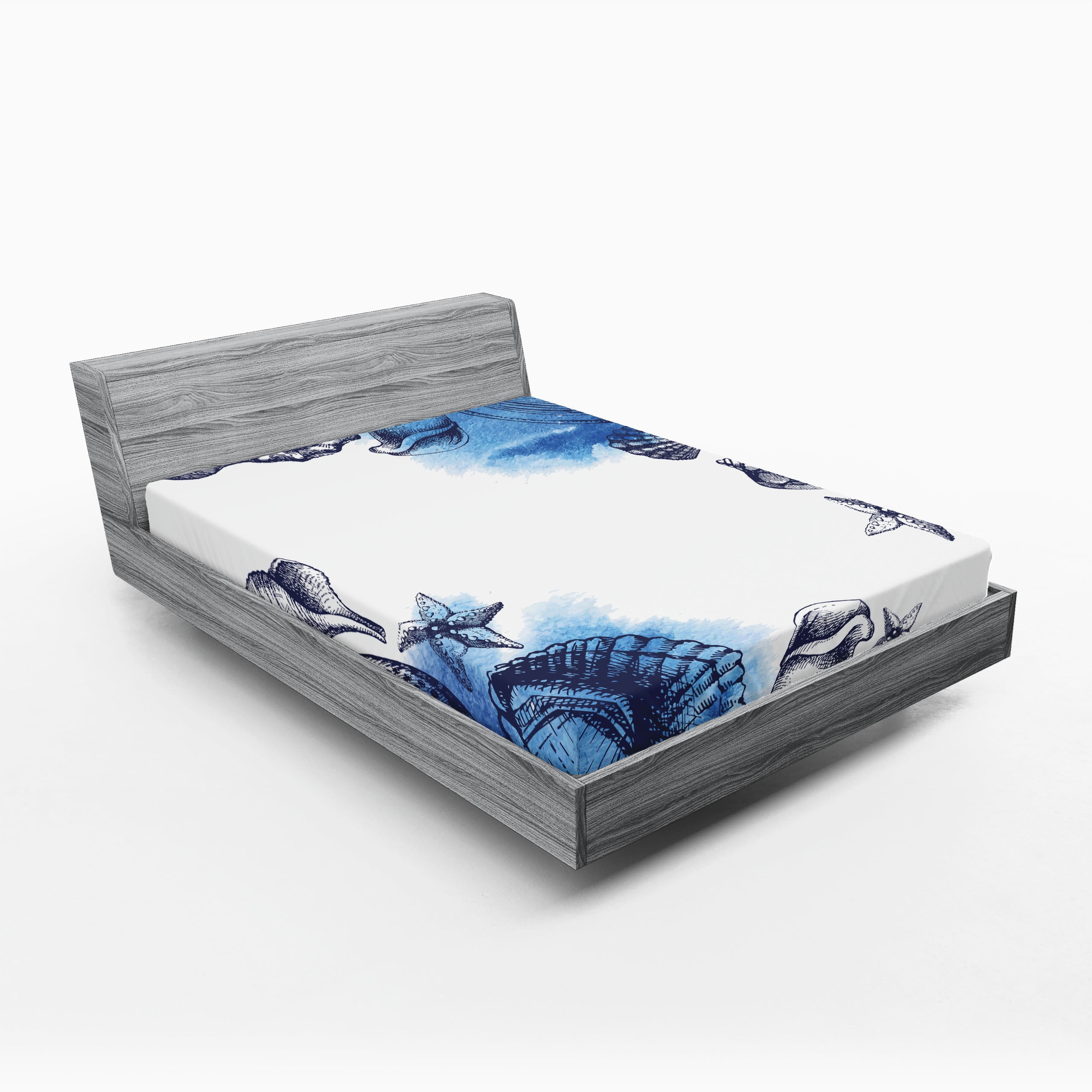 Ambesonne Ocean Fitted Sheet, Sealife Sea Shells Sand, California King ...