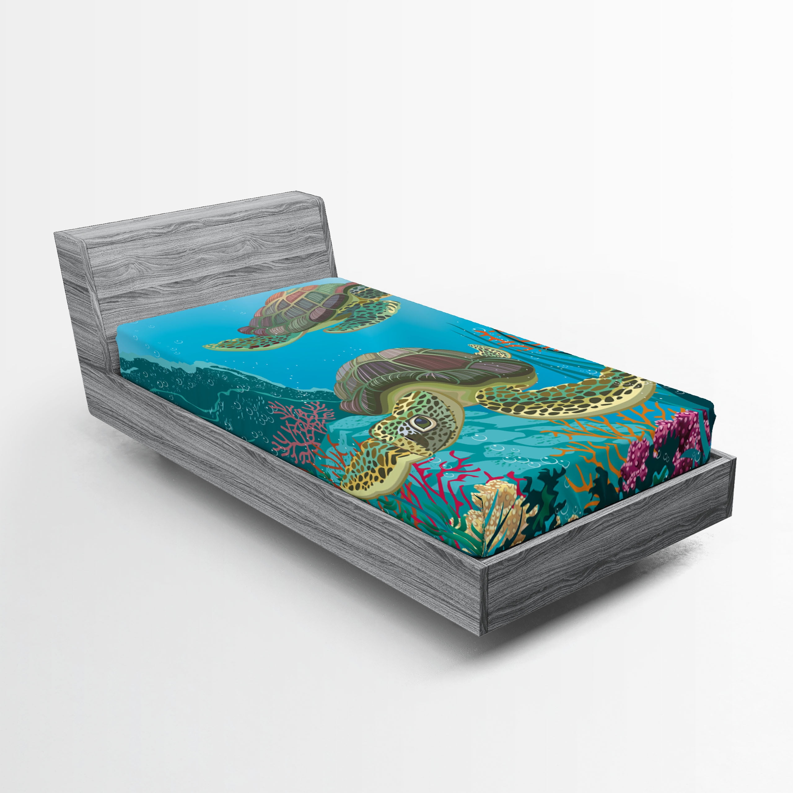 Ambesonne Ocean Fitted Sheet, Sealife Turtles Aquatic, Twin XL Size ...