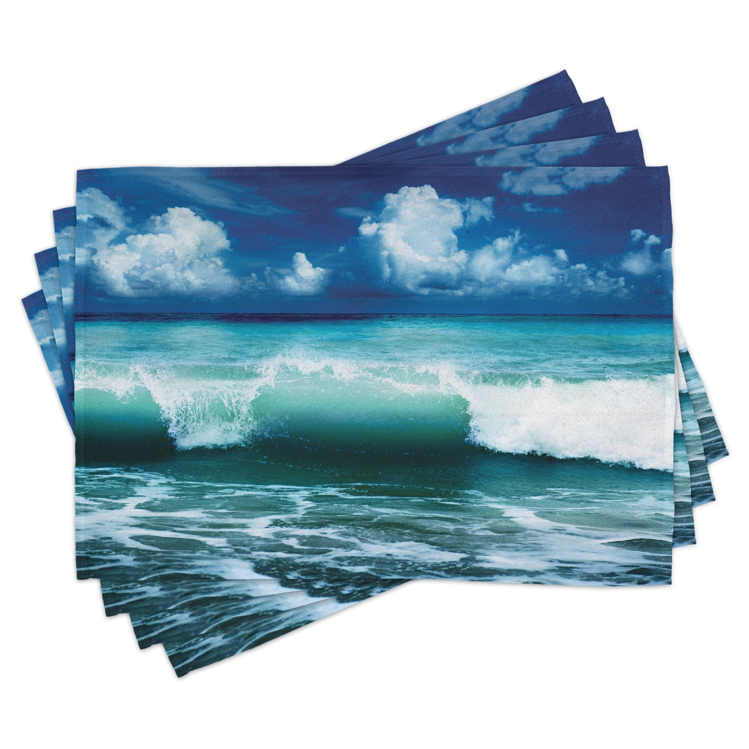 Ambesonne Ocean Place Mats Set of 4, Caribbean Seascape Waves, Standard ...