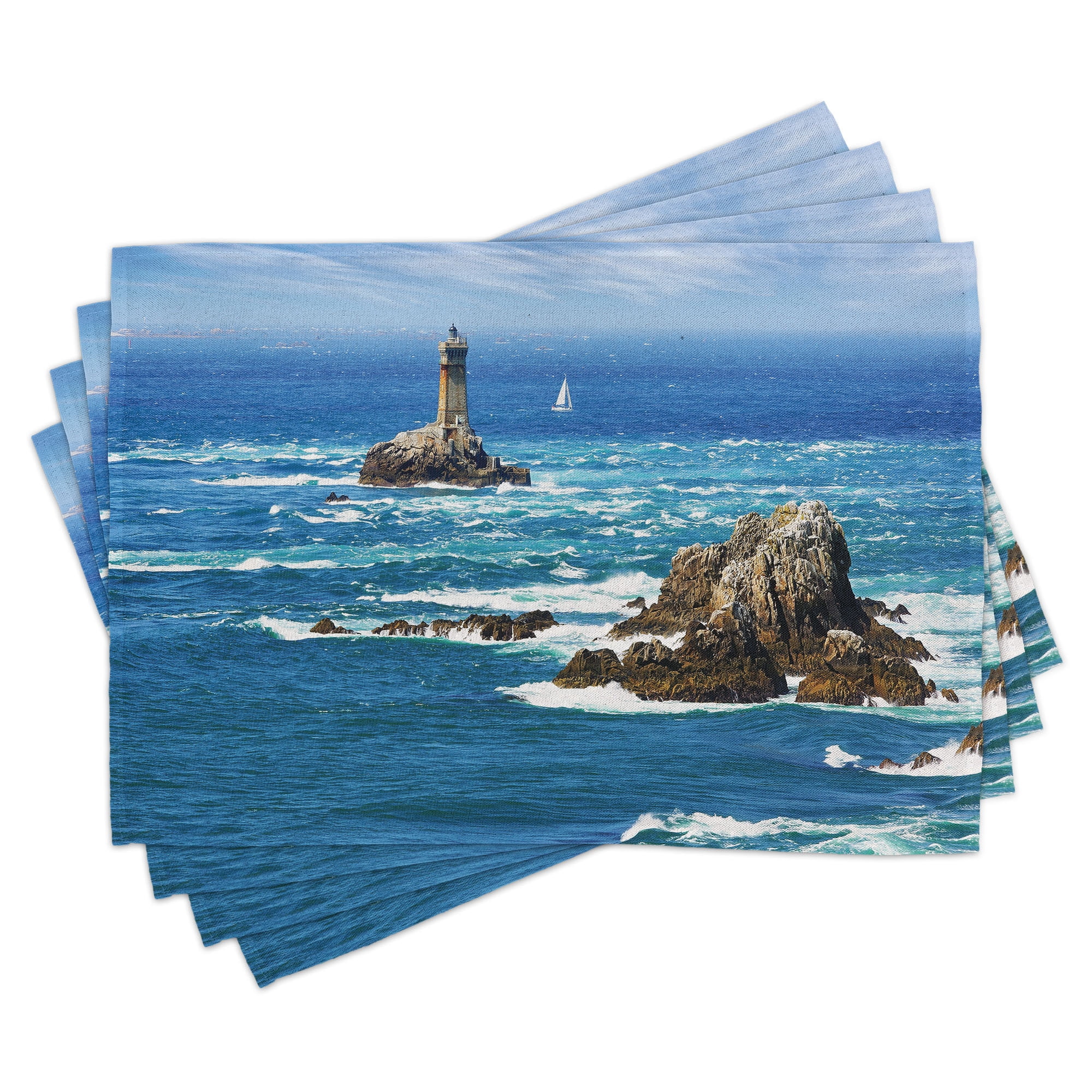 Ambesonne Ocean Place Mats Set of 4, Daytime Wavy Rocky Sea, Standard ...