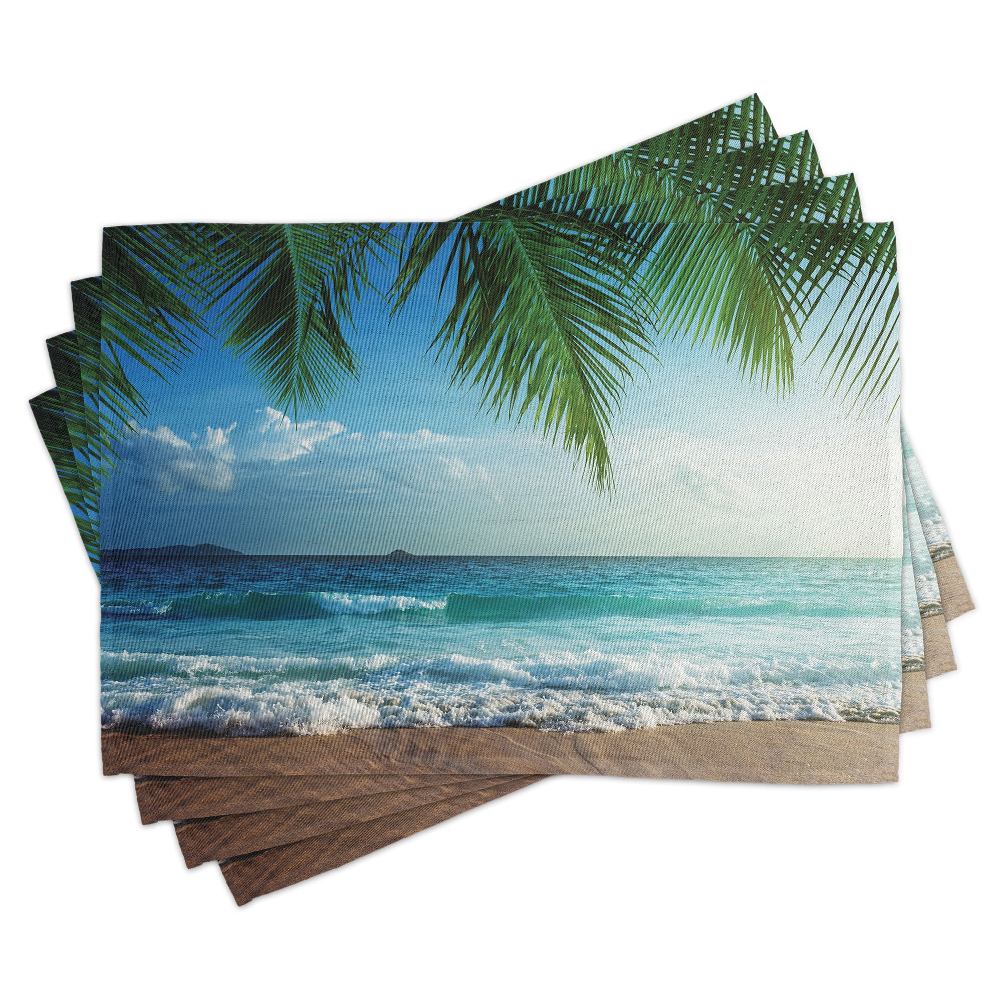 Ambesonne Ocean Place Mats Set of 4, Palms Tropical Island, Standard ...
